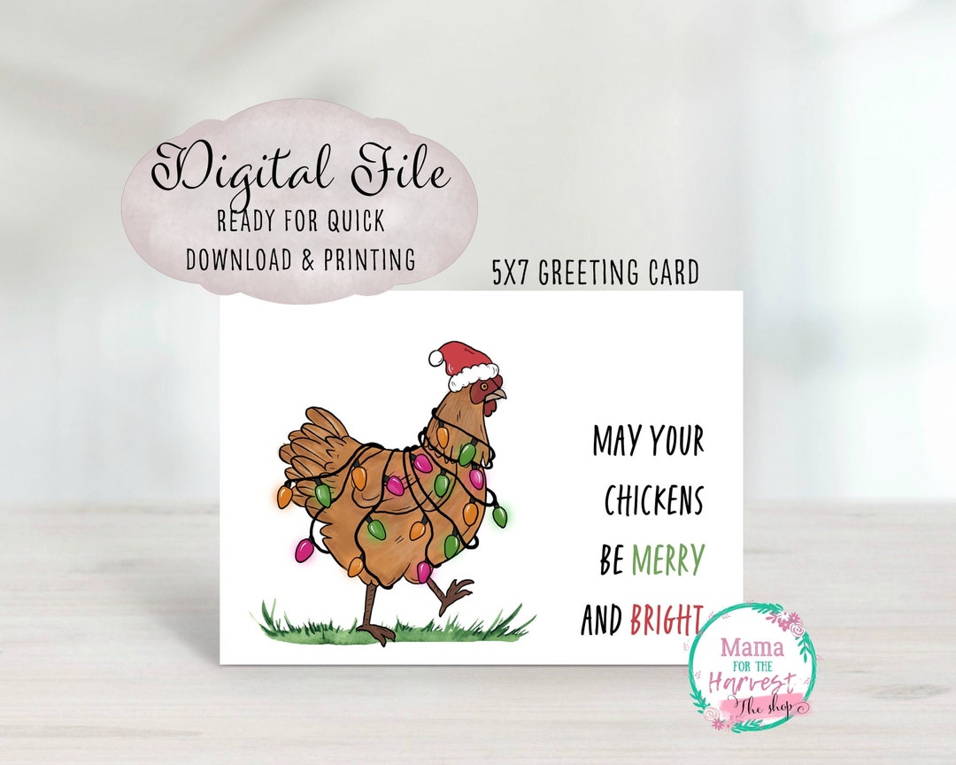 Chicken Christmas Card Printable, Funny Christmas Card Digital, Chicken ...