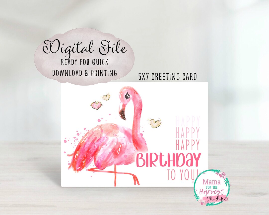 Flamingo Birthday Card Printable 1st Birthday Card for Girls - Etsy