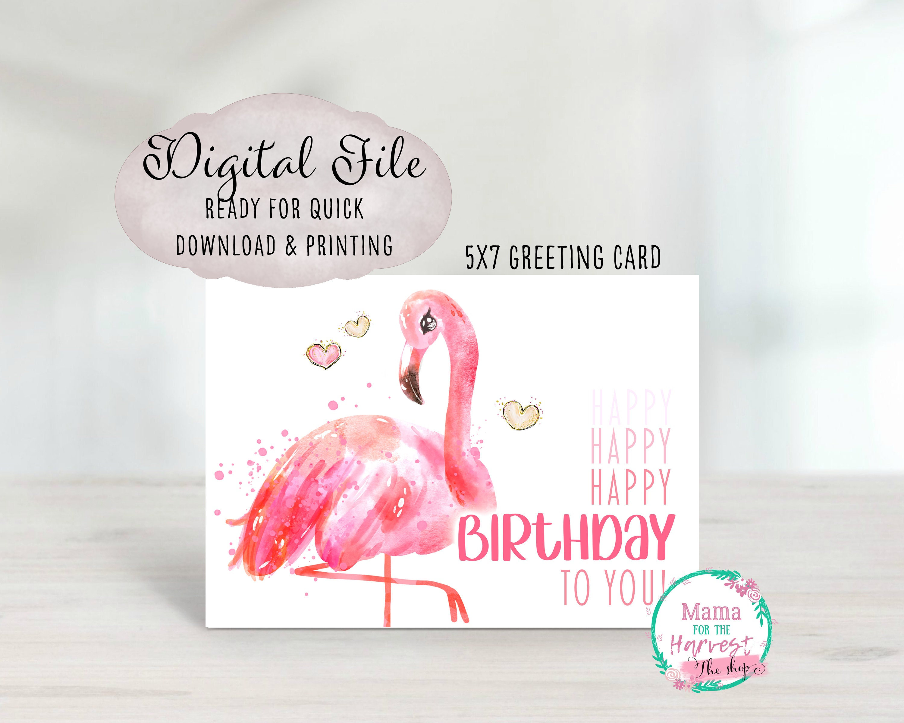 Flamingo Birthday Card Printable 1st Birthday Card for Girls - Etsy