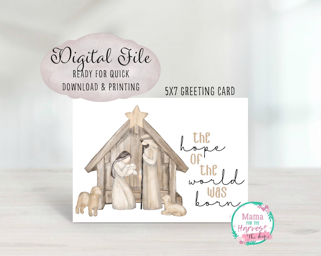 Nativity Christmas Card Printable, Baby Jesus Card Digital, Christian ...