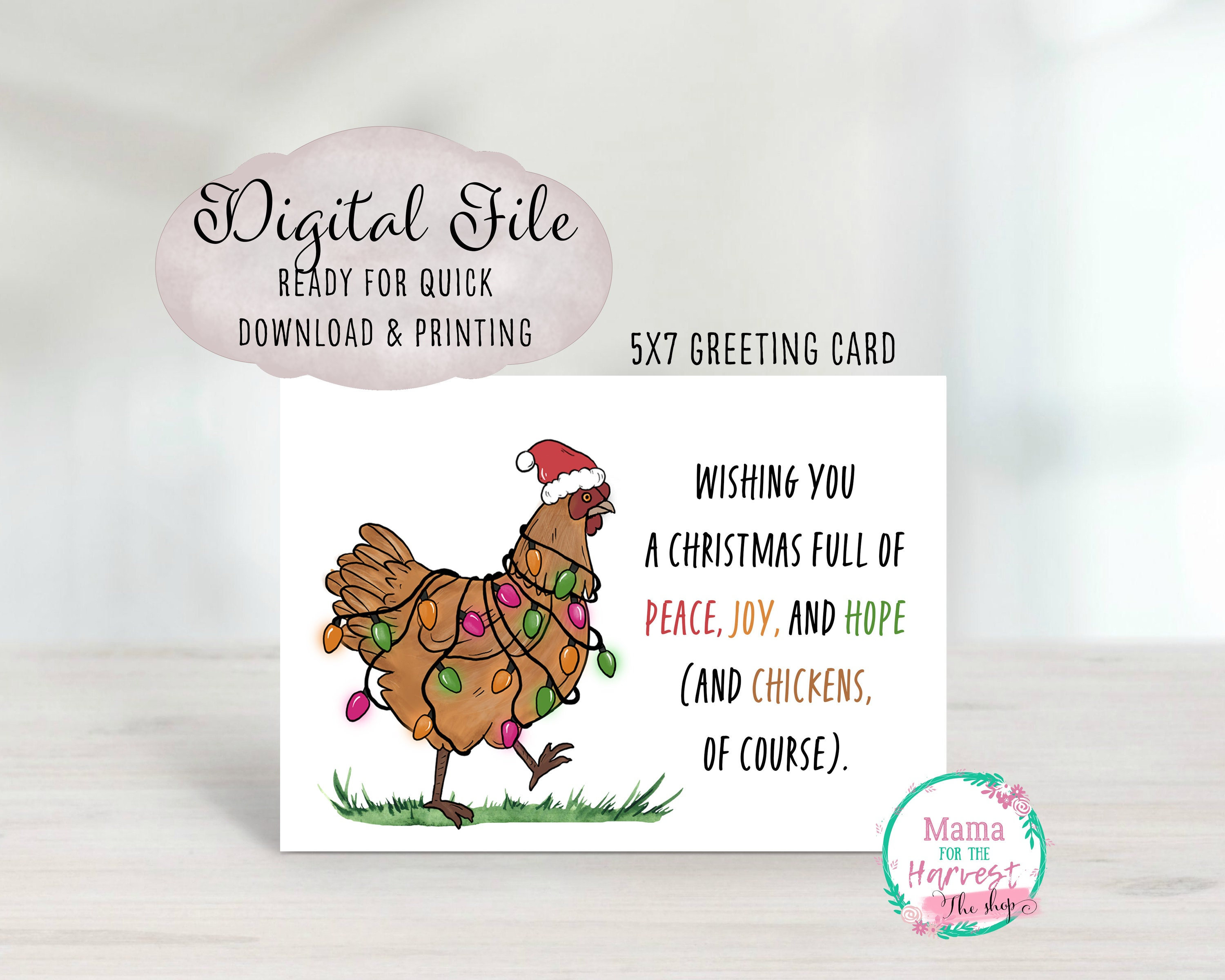 Chicken Christmas Card Printable, Chicken Greeting Card Digital ...