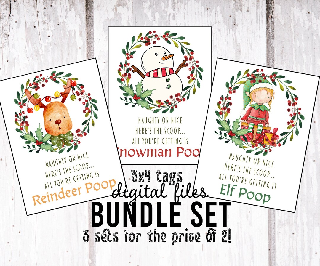 Snowman Poop Tag Printable, Reindeer Poop Tag, Elf Poop Gift Tag, Gift ...
