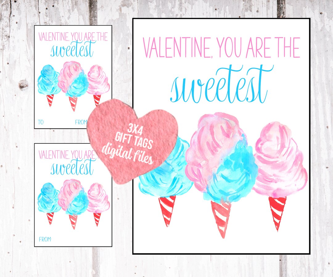 Cotton Candy Valentine's Day Gift Tags for Kids, Candy Valentine's Day ...