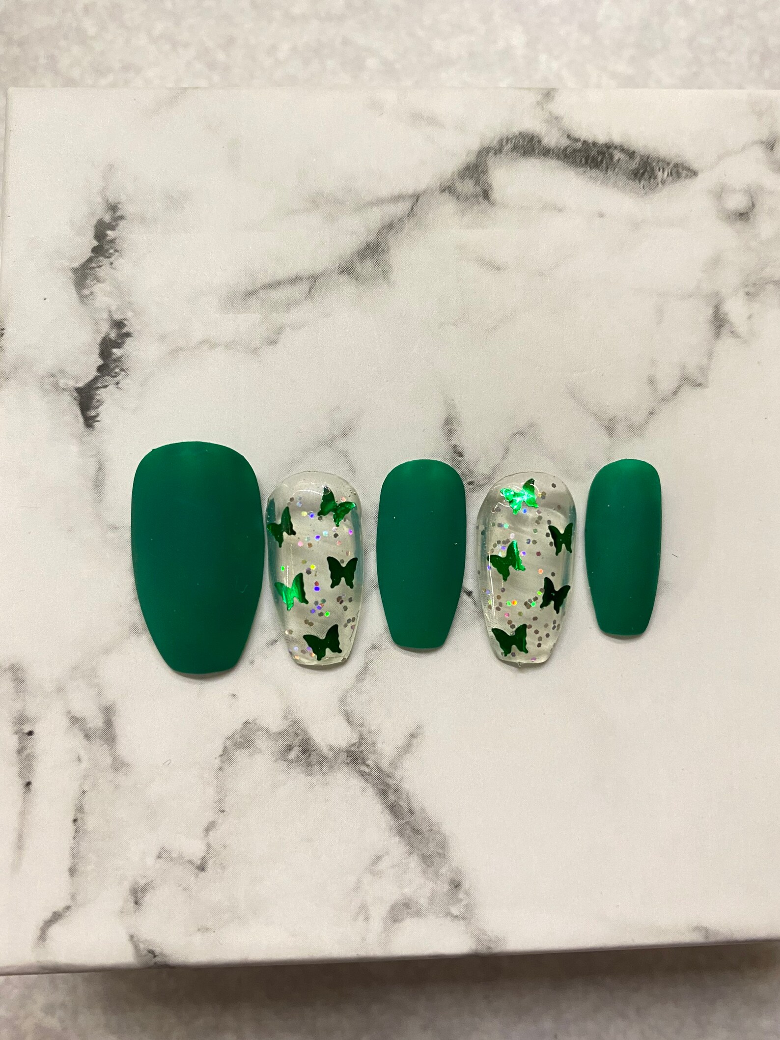 Matte Green Press on Nails With or Without Butterflies - Etsy UK