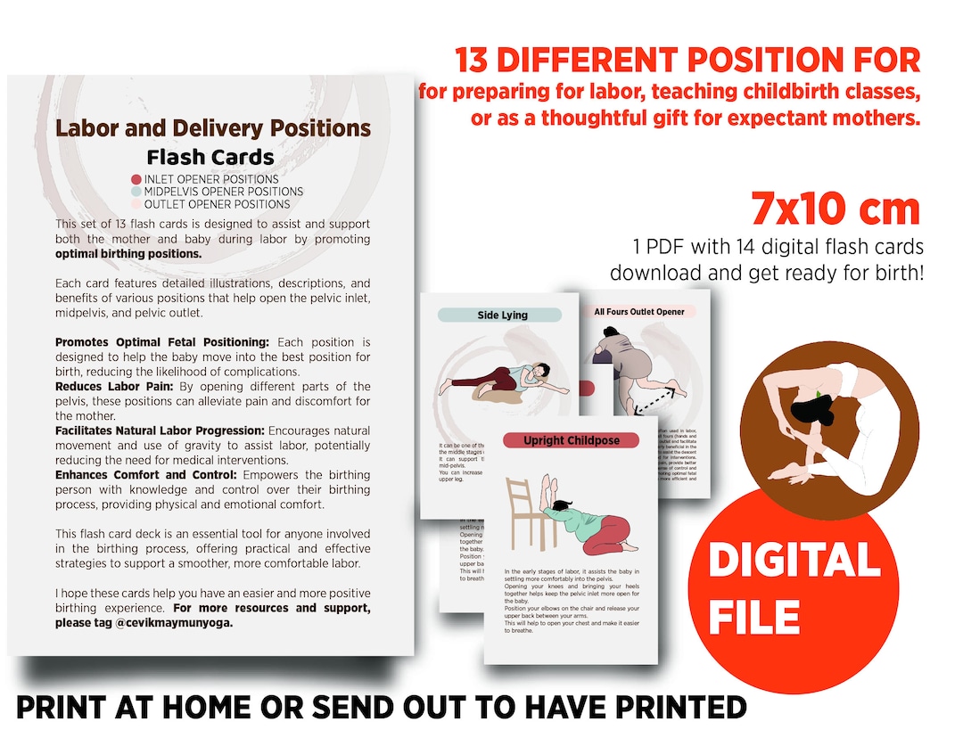 Education Labor Positions Handout 7x10cm FLASHCARDS | Birth | Doula ...