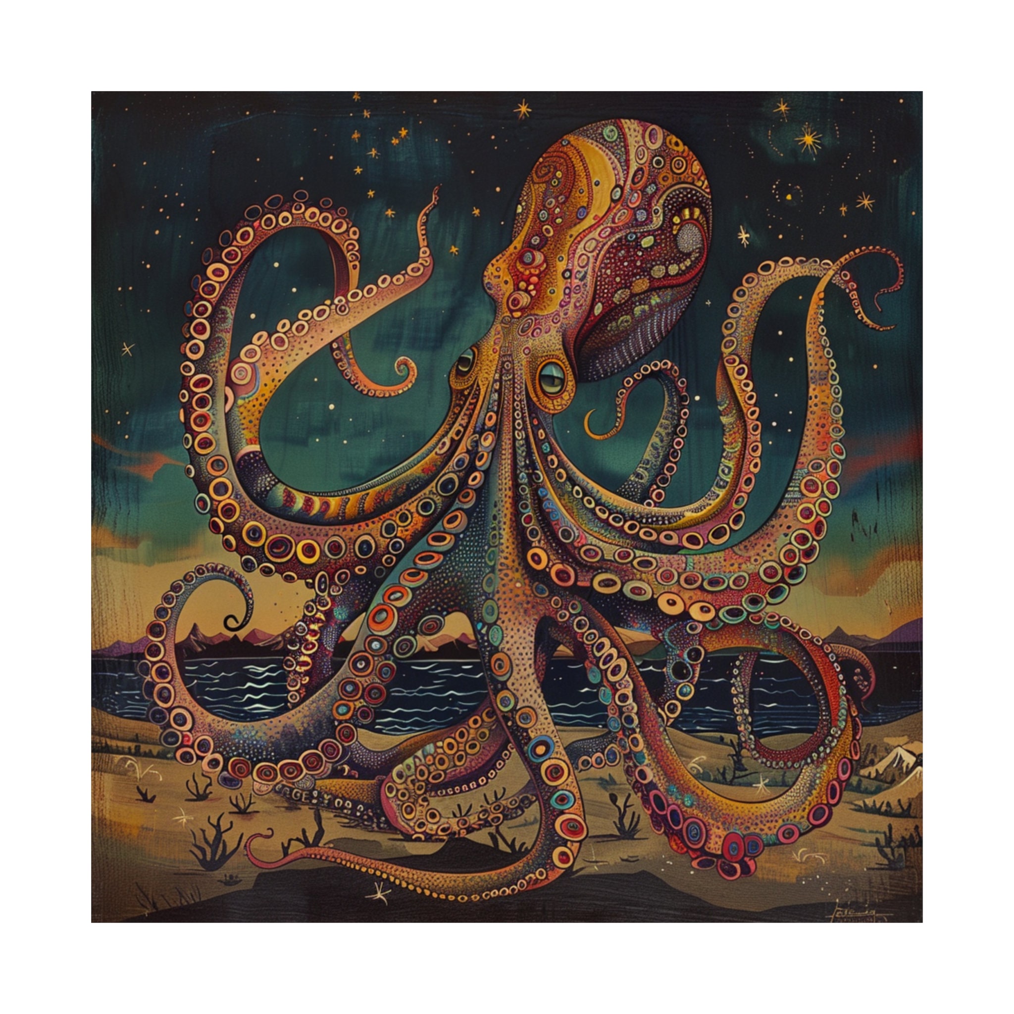 Galaxy Octopus Vintage Retro Poster // Trippy Psychedelic Octopus Wall ...