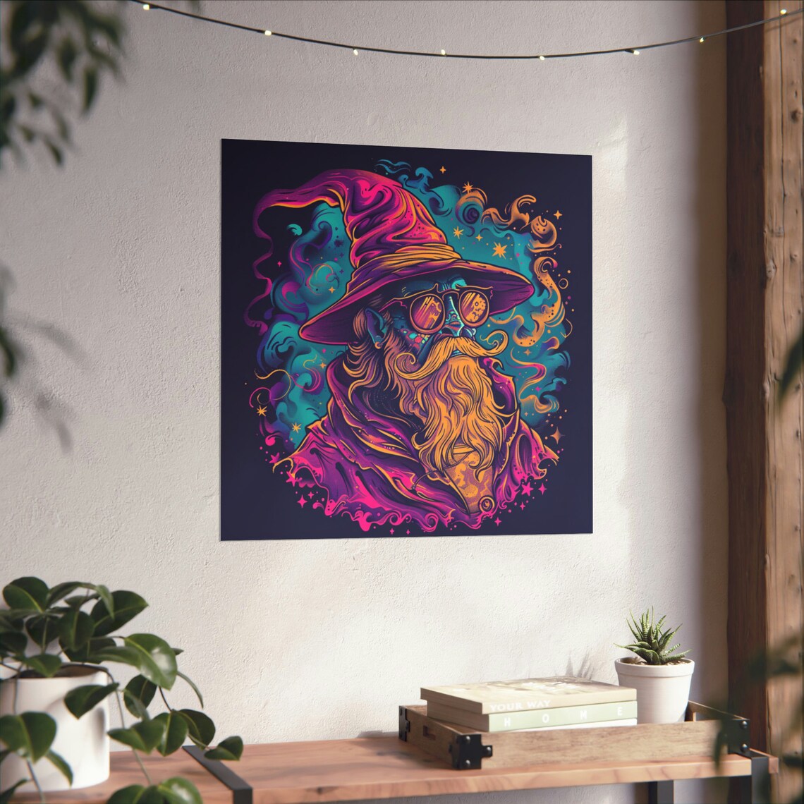 Trippy Vintage Wizard Poster // Wizard Wall Art // Purple Wizard With ...