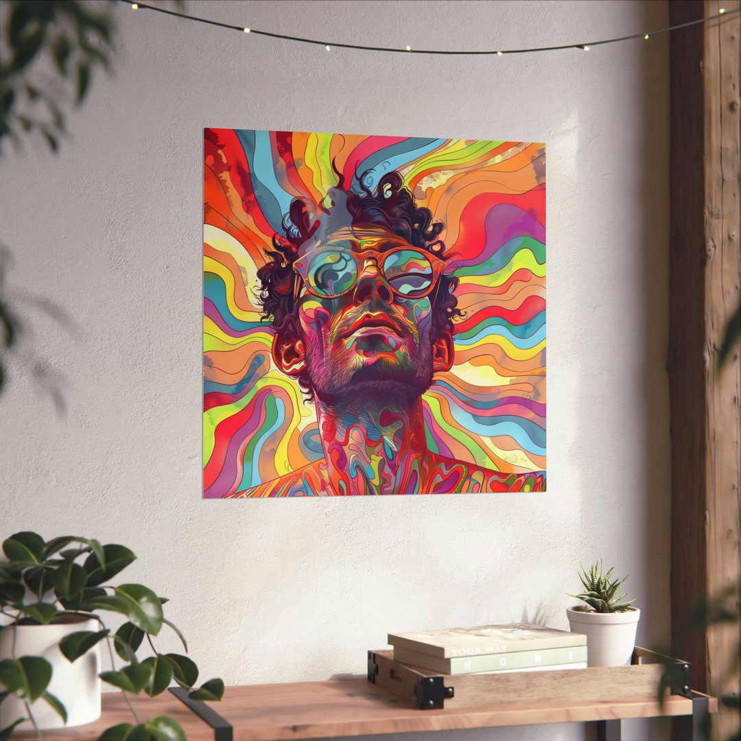 Psychedellic Rave Man Poster // Hippy Man Wall Art // Rainbow Sun Beams ...