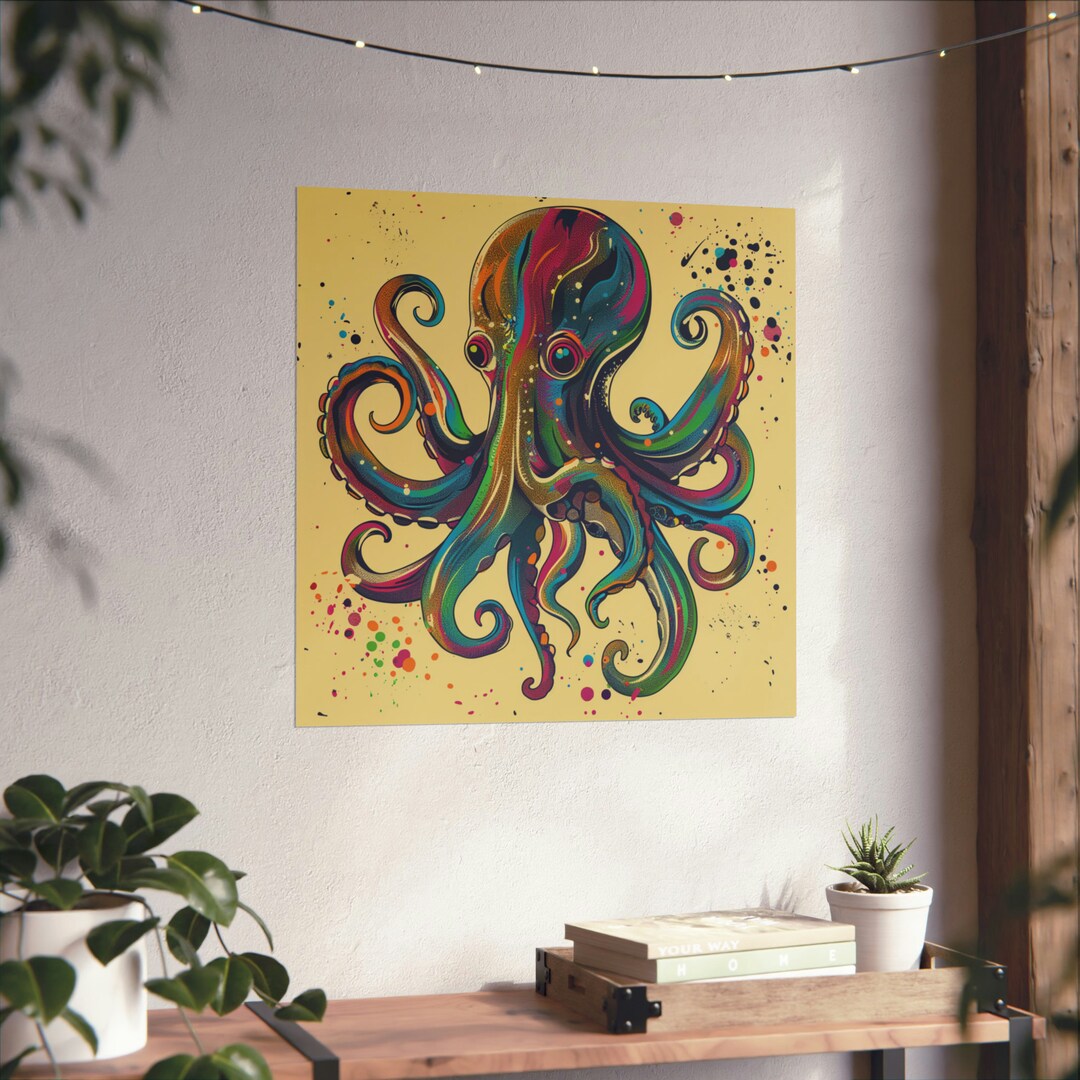 Vintage Retro Splatter Paint Octopus Poster // Trippy Octopus ...