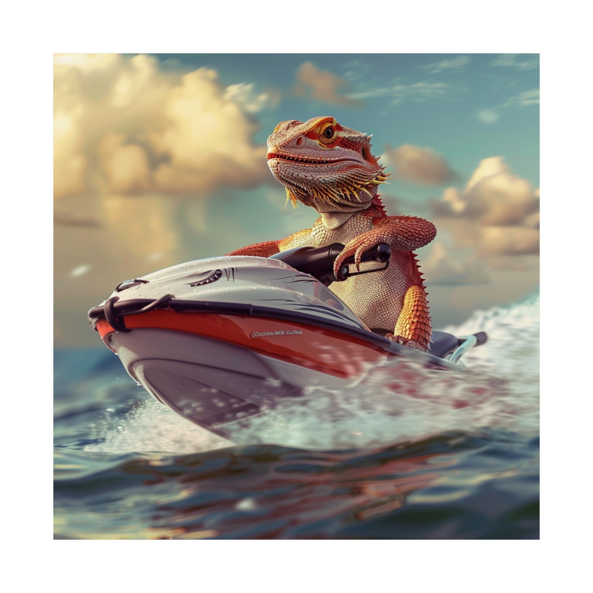 Jet Skiing Bearded Dragon Poster // Reptile Humor Wall Art // Funny ...