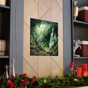 Mossy Green Crystal Cave Poster, Nature Wall Art, Vertical Print ...
