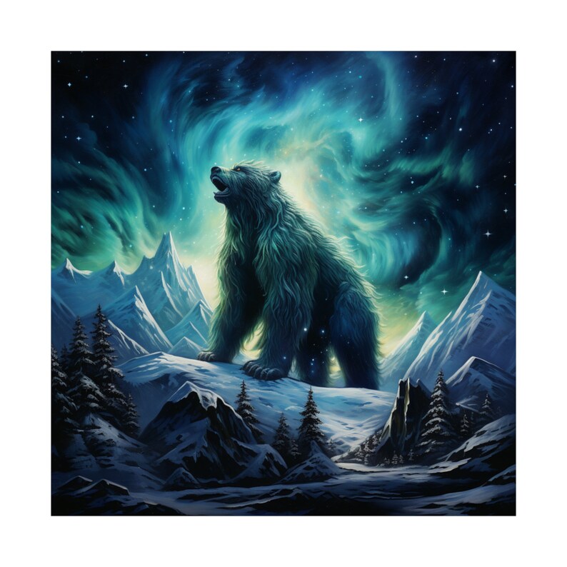 Northern Lights Bear Poster // Snowscape Poster // Midnight Bear Poster ...