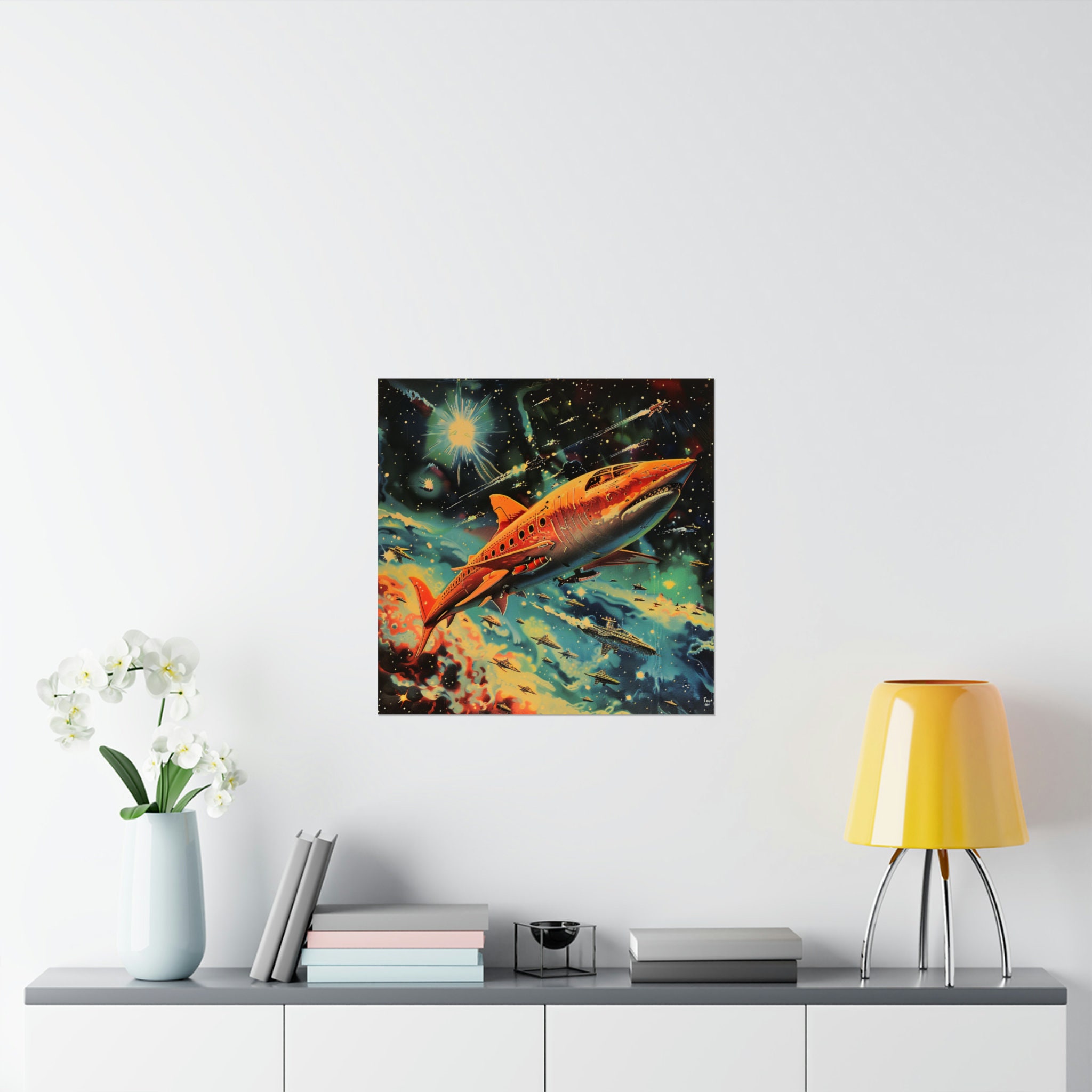 Vintage Shark Spaceship Poster // Spaceship Explorers Lovers Poster ...