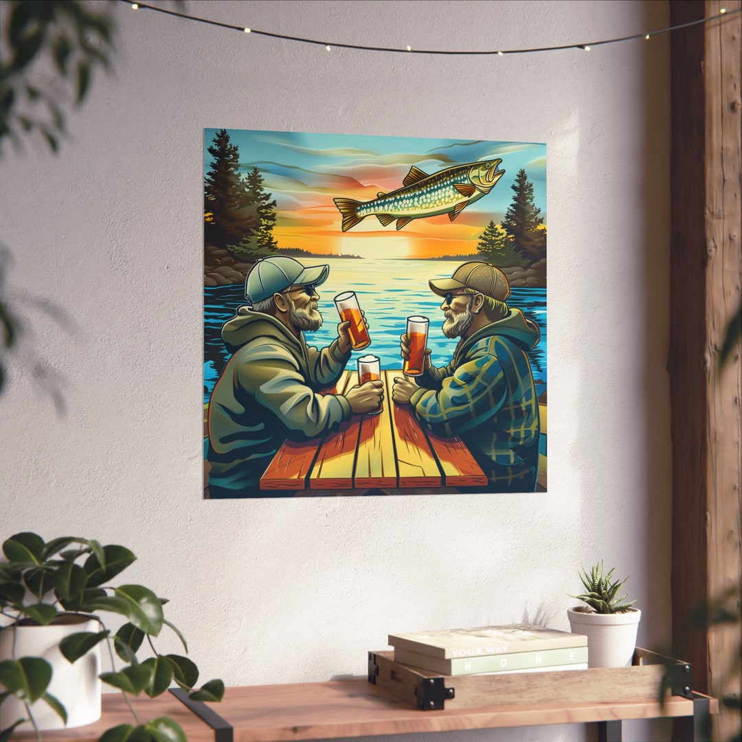 Flying Fish Poster // Beers After Long Day of Fishing Wall Art // Cabin ...