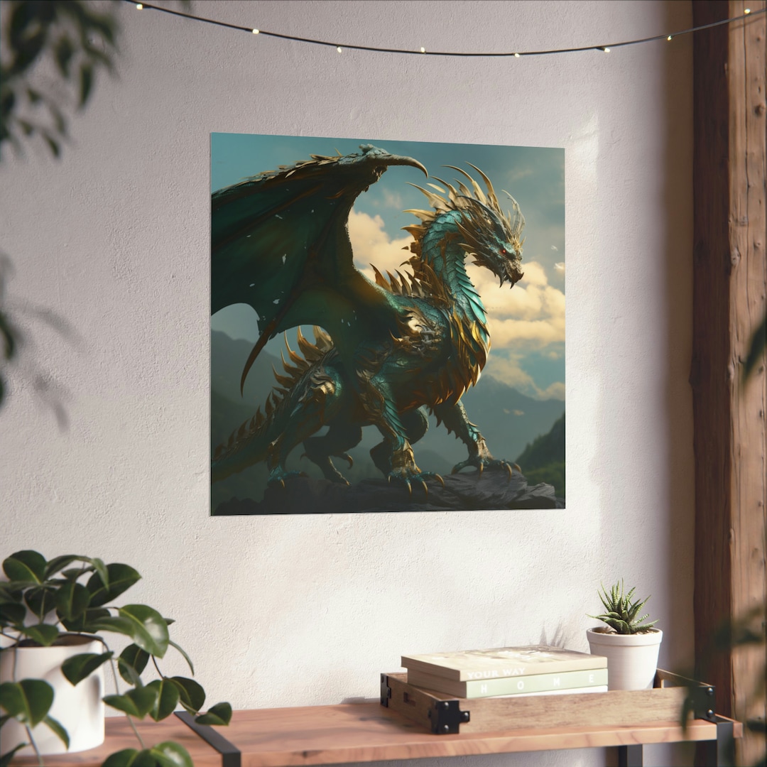 Battle Scared Emerald Dragon Poster // Green Dragon Poster // Creature ...