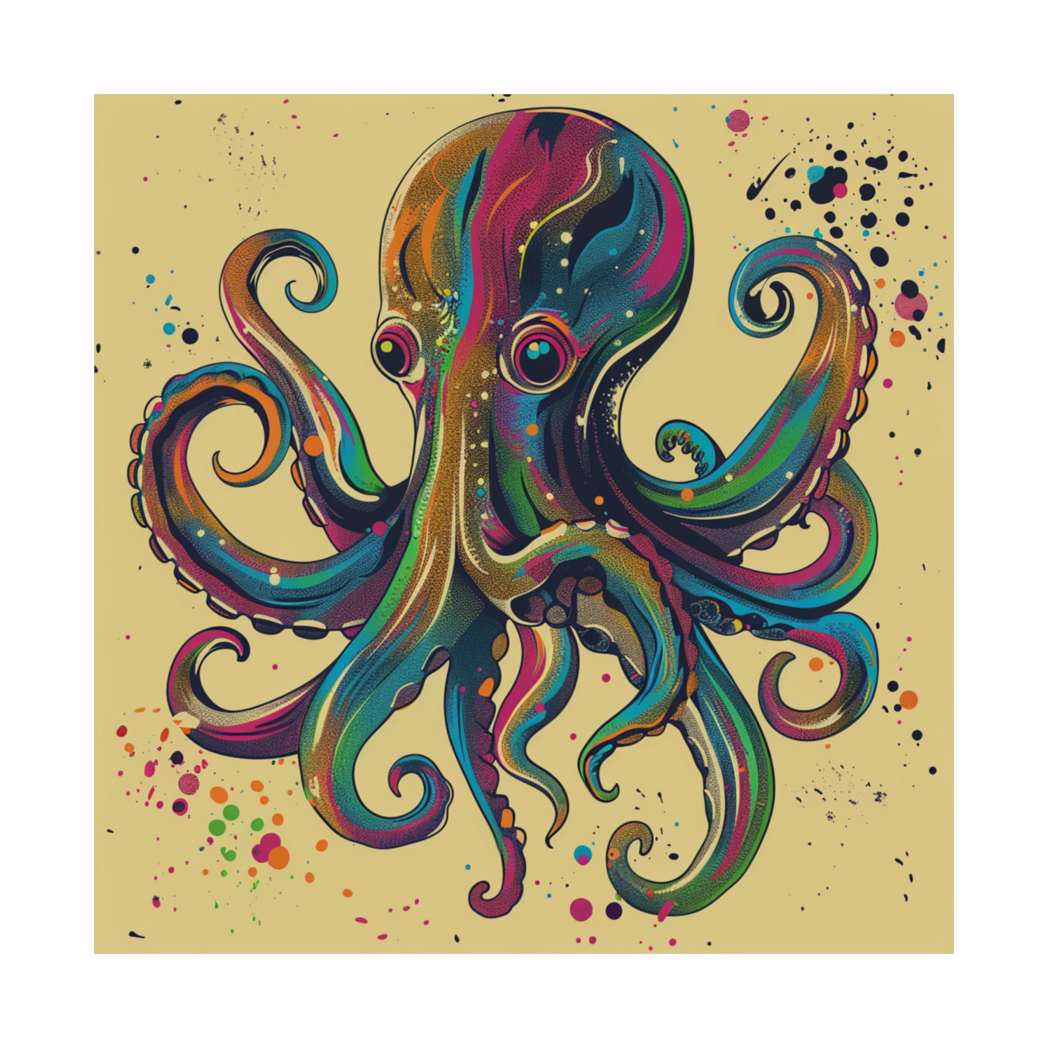 Vintage Retro Splatter Paint Octopus Poster // Trippy Octopus ...