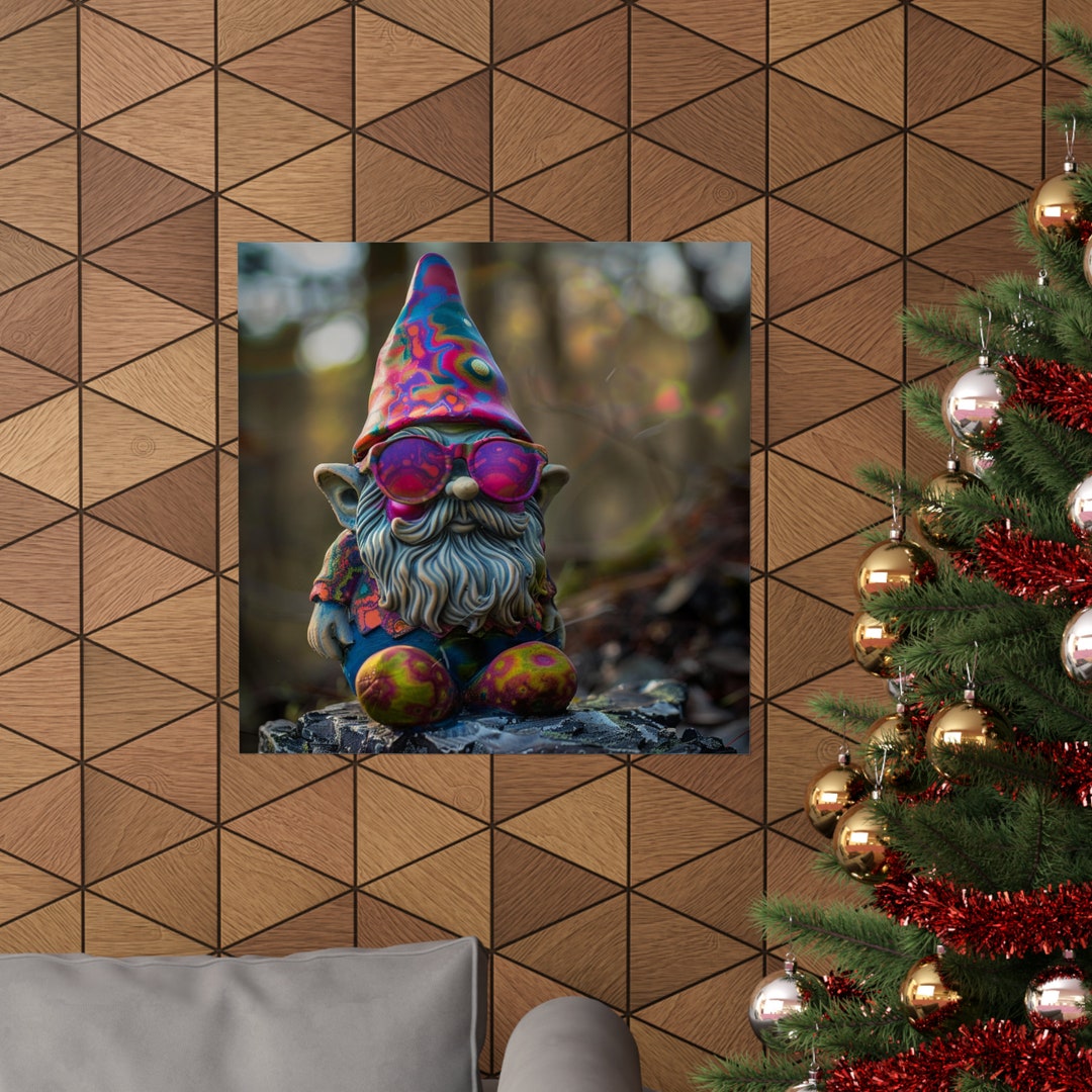 Trippy Vintage Gnome Poster // Purple Floral Gnome Wall Art // Vintage ...