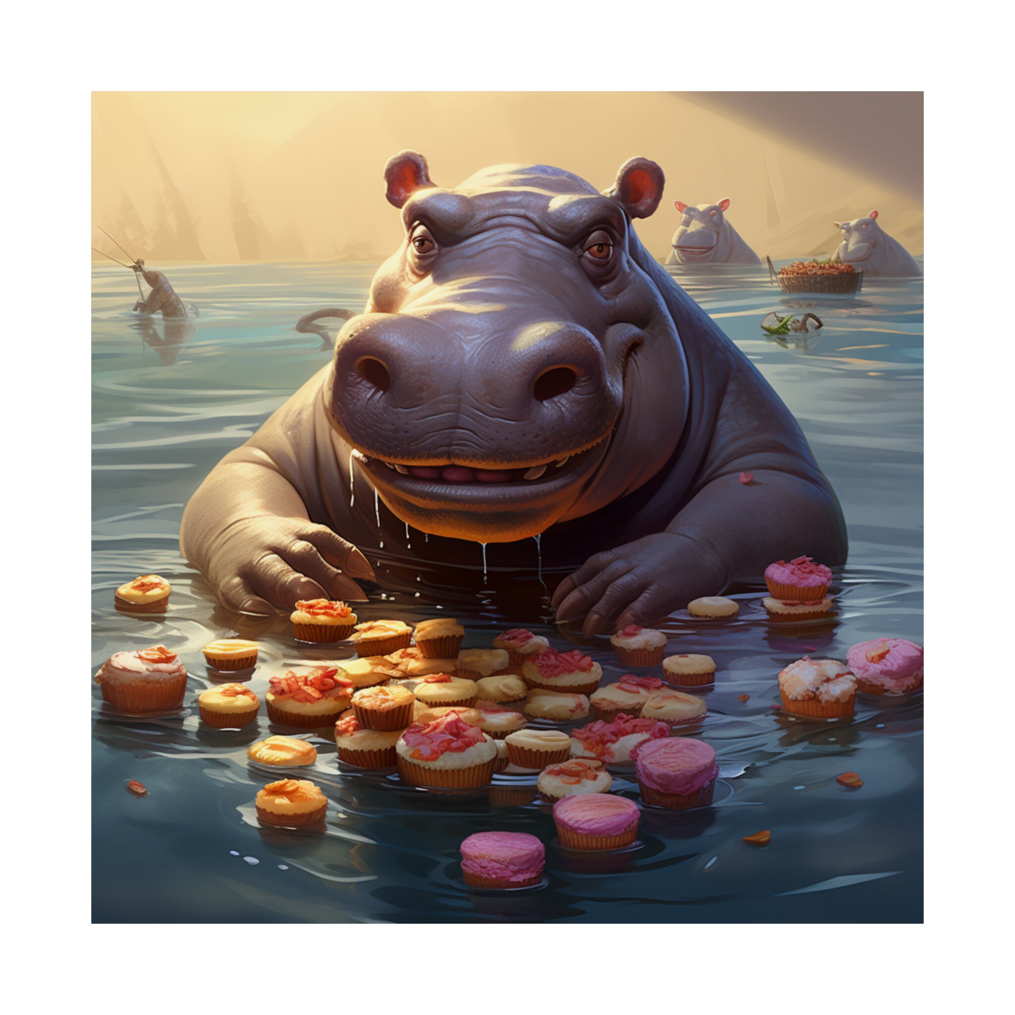 Hungry Hippo Eating Sweets Poster // Hippo Lovers Art // African Water ...