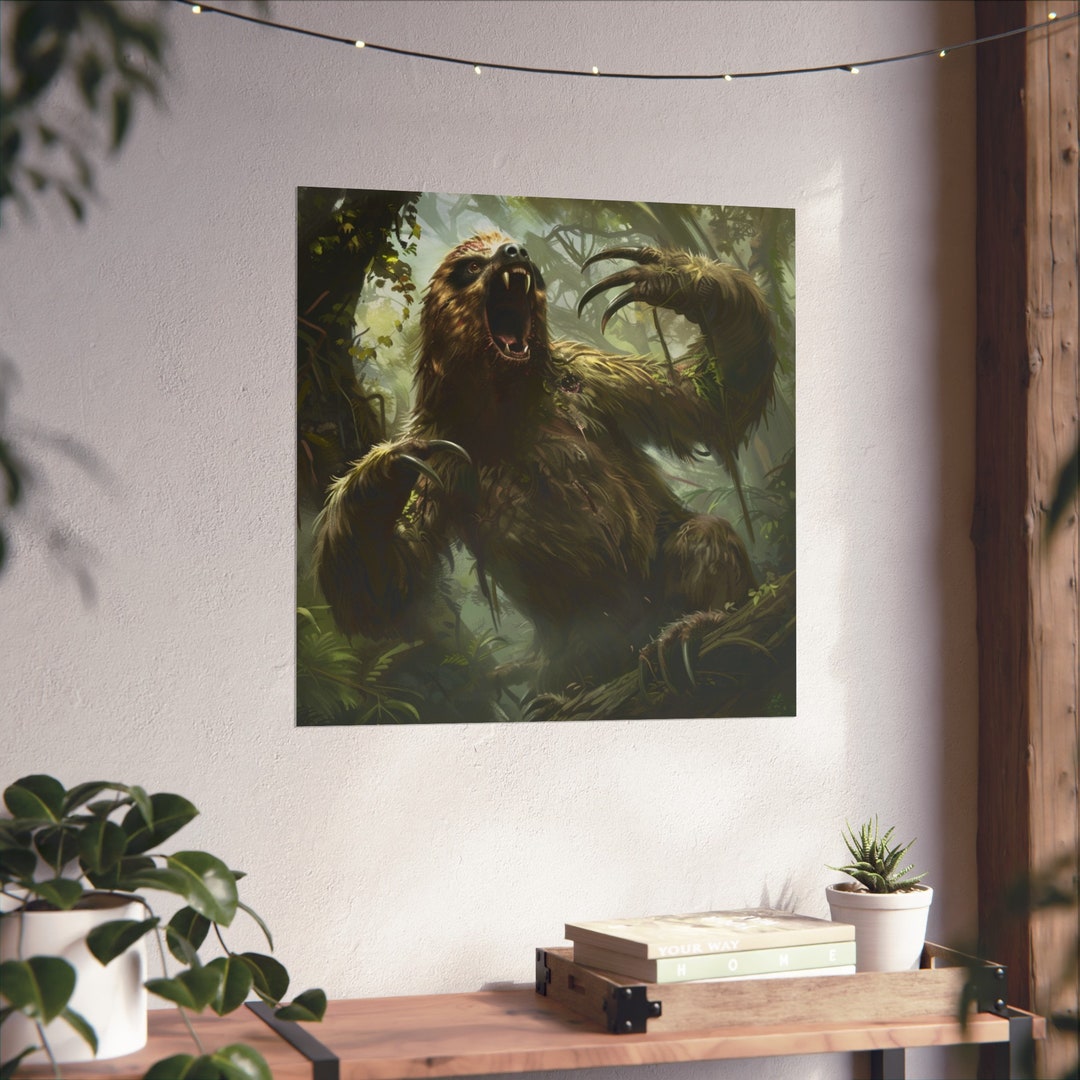Giant Rabid Sloth Poster // Sloth Lovers Art // Giant Deadly Ferocious ...