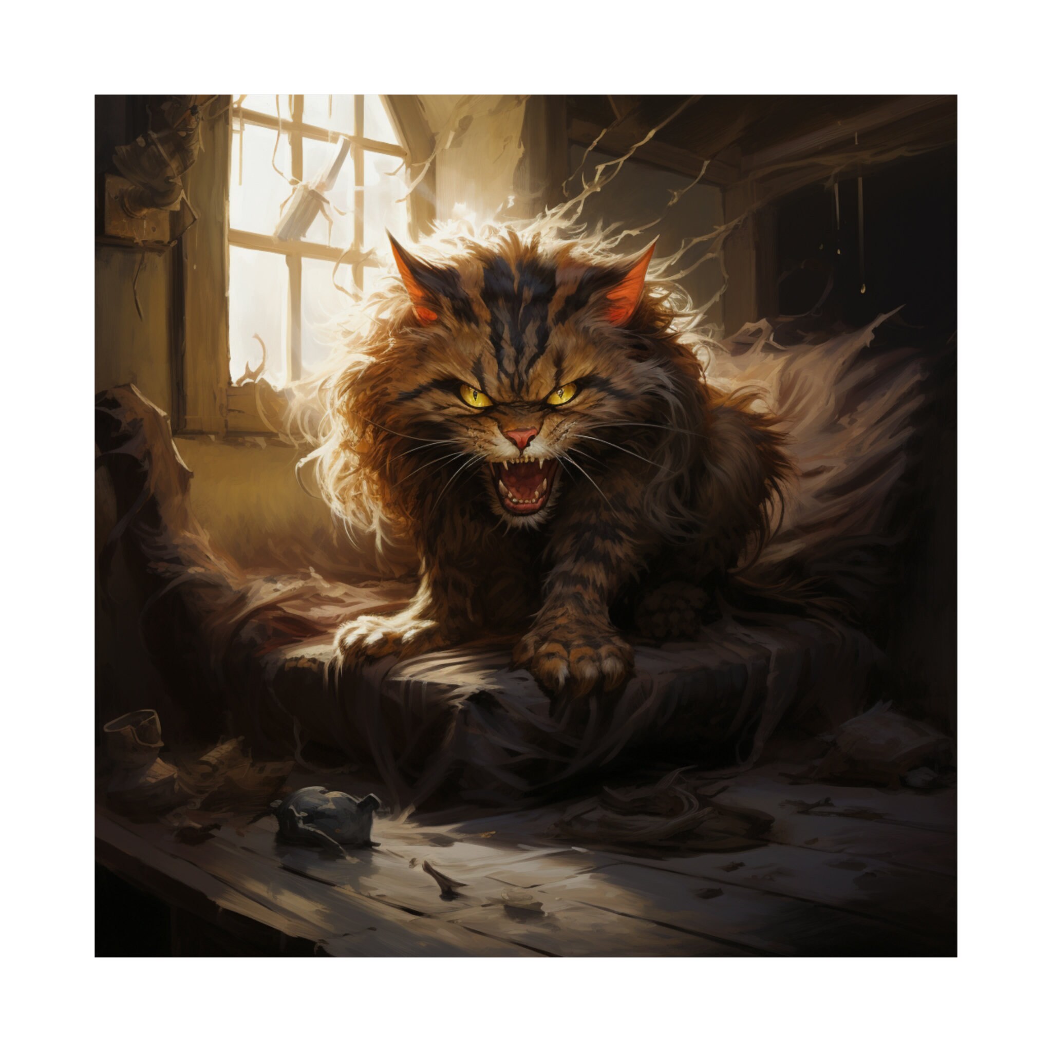 Ferocious Tabby Kitty Poster // Stray Cat Poster // Abandoned Home Art ...
