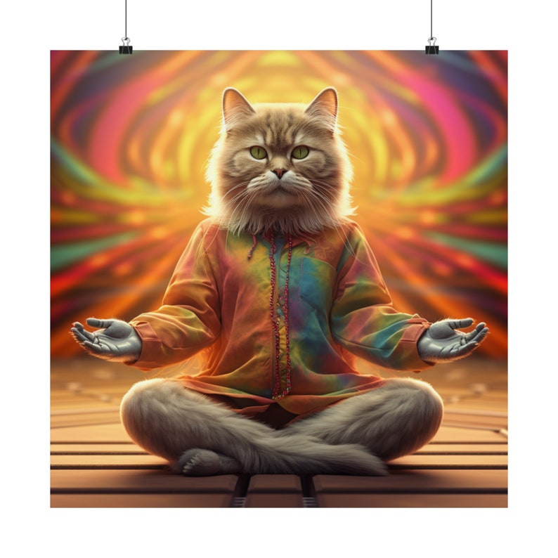 Sensei Kitty // Yoga Zen Kitty Wall Art // Psychedelic Cat Doing Yoga ...