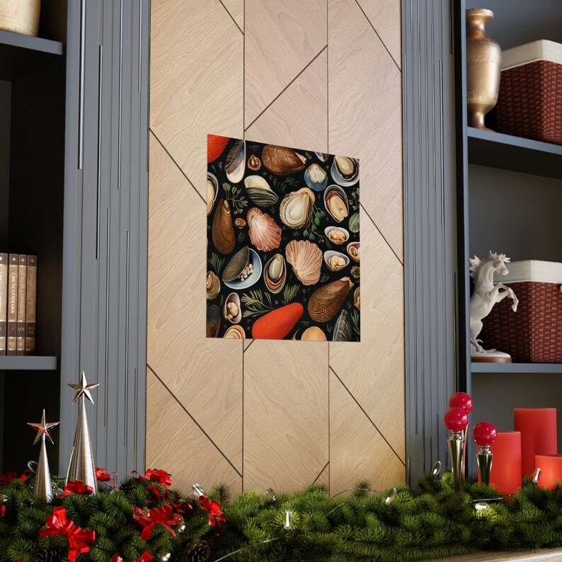 Shell Fish Poster // Mussel and Clam Pattern Poster // Seafood Poster ...