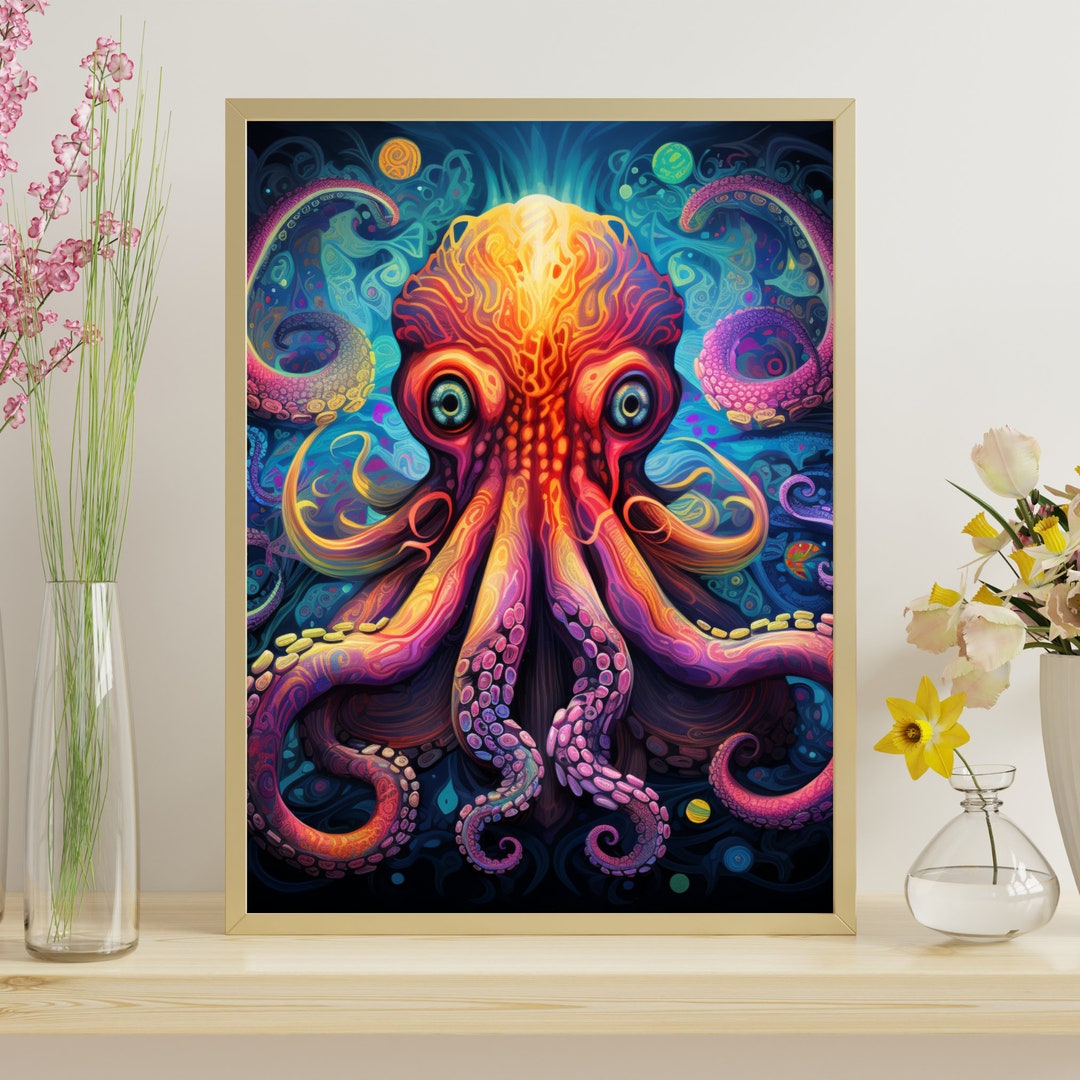 Rainbow Octopus 2 // Trippy Octopus // College Wall Art // Psychedelic ...