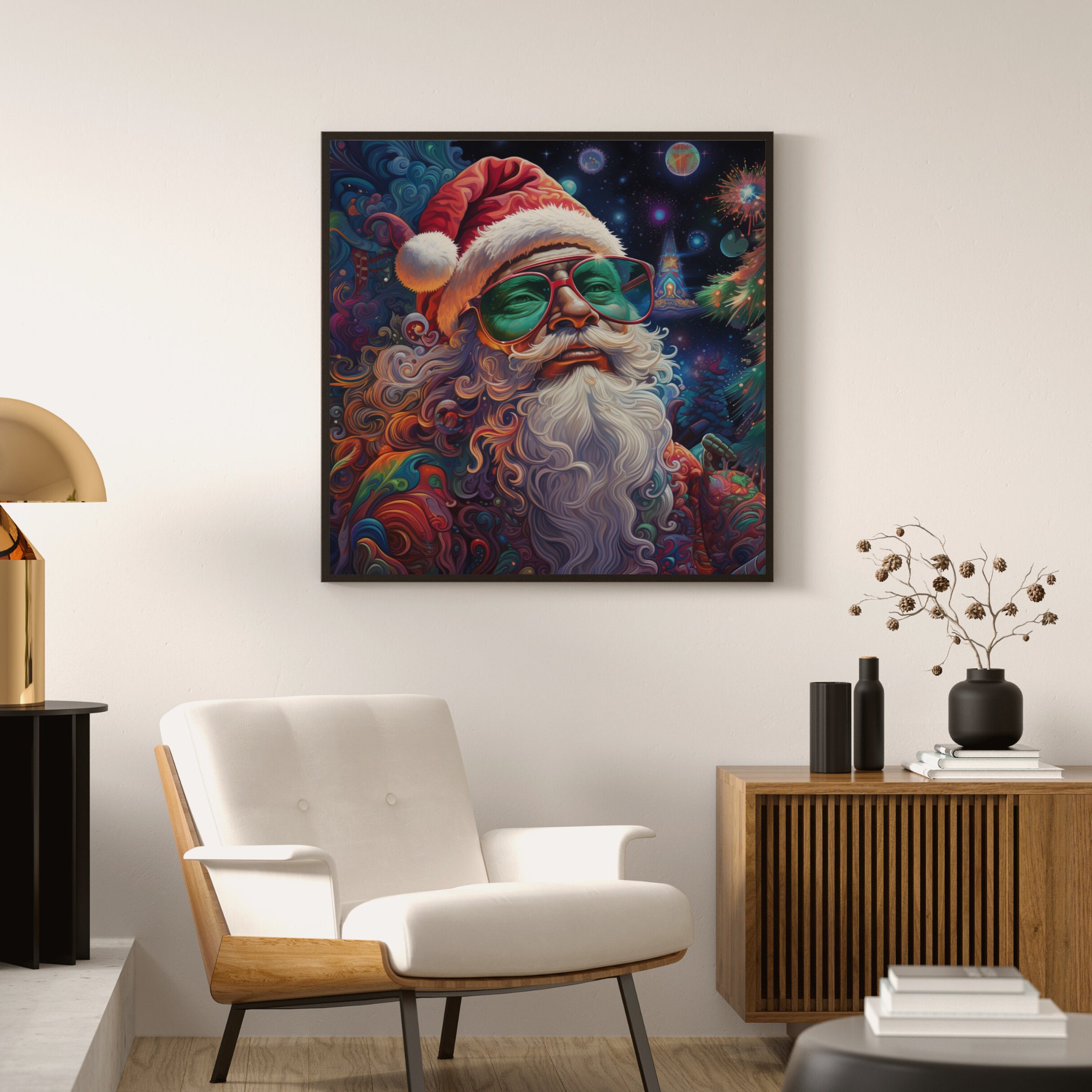 Hippie Santa // Trippy Holidaze // Vibrant Christmas Poster // Festival ...