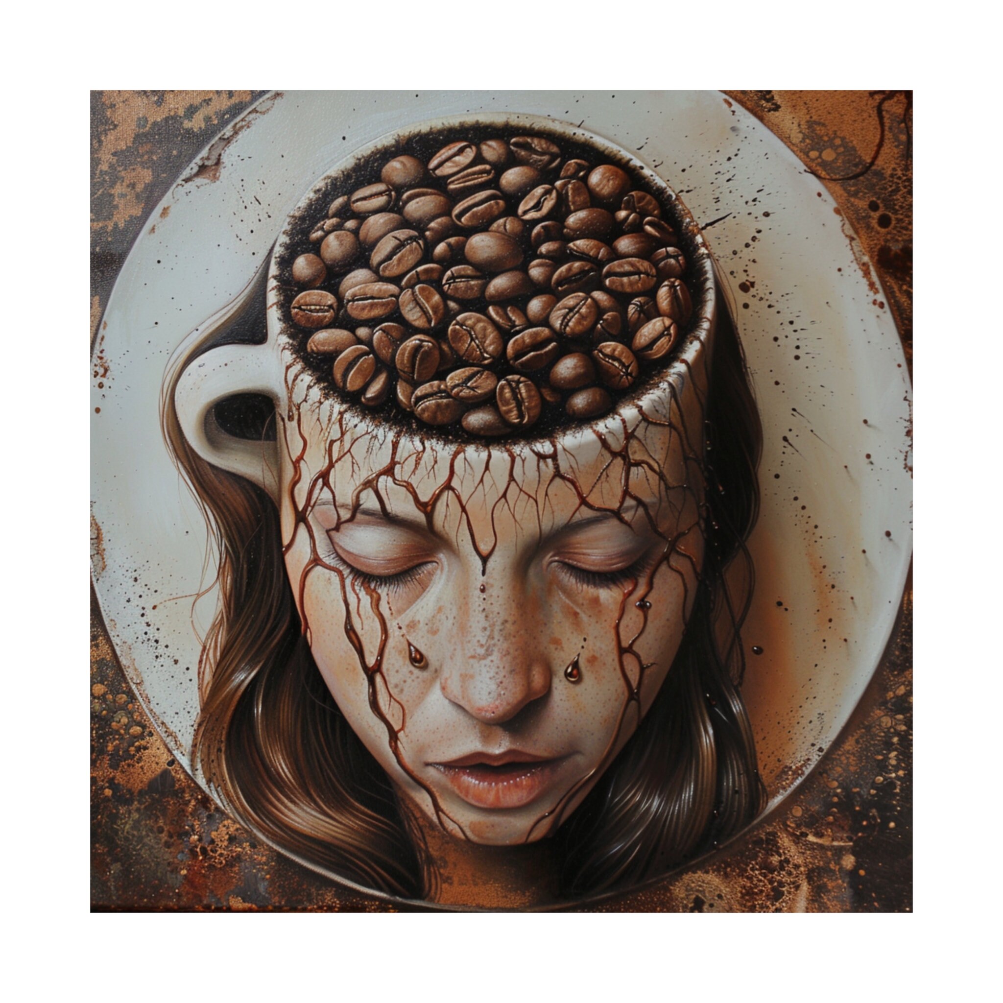 Woman Drowning in Coffee Poster // Trippy Abstract Coffee Woman Poster ...