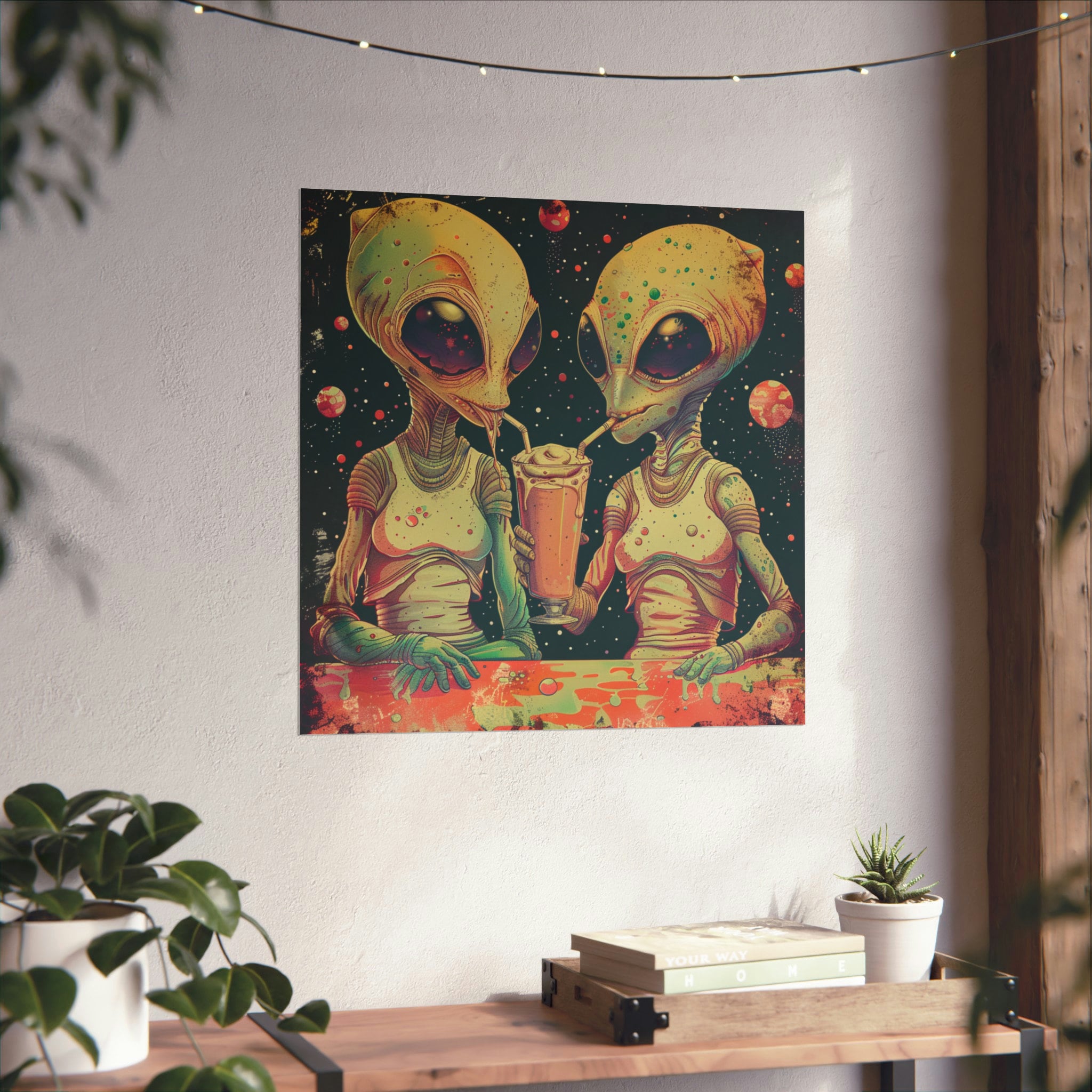 Aliens Drinking Cosmic Milk Shake Poster // Vintage Retro Alien Lovers ...