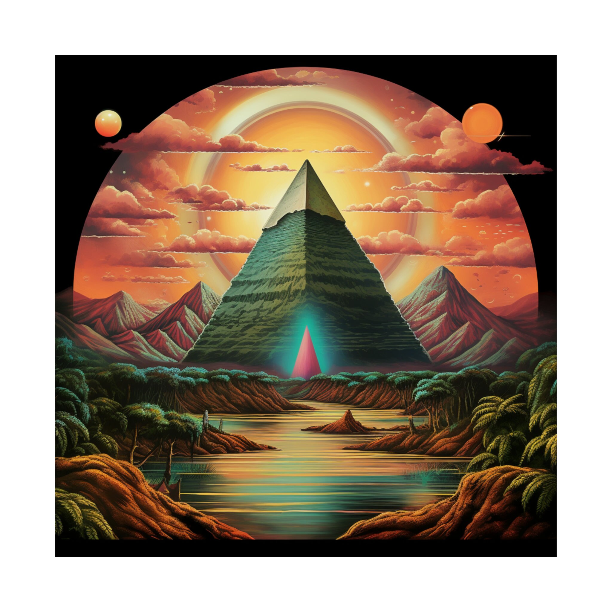 Pyramid in Tropical Desert Poster // Trippy Pyramid Art // Desert Wall ...