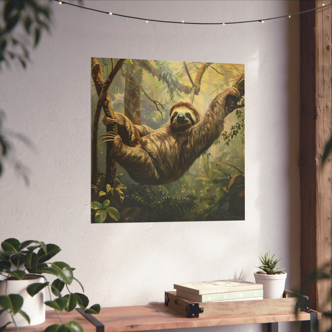 Sloth Swinging From the Trees Poster // Funny Sloth Poster // Sloth ...