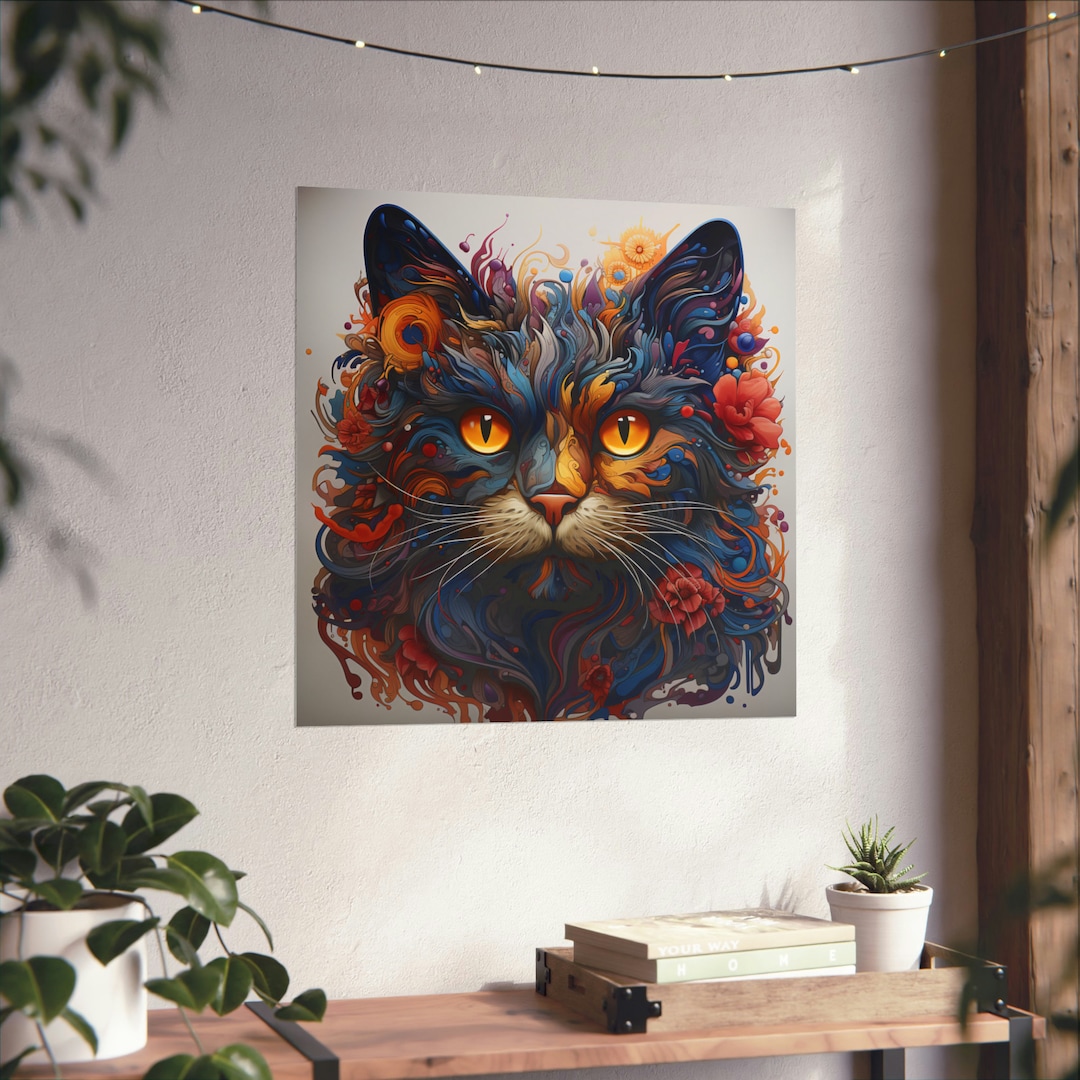 Rainbow Cat 2 // Trippy Cat // Cat Lovers Poster // Feline Friend ...