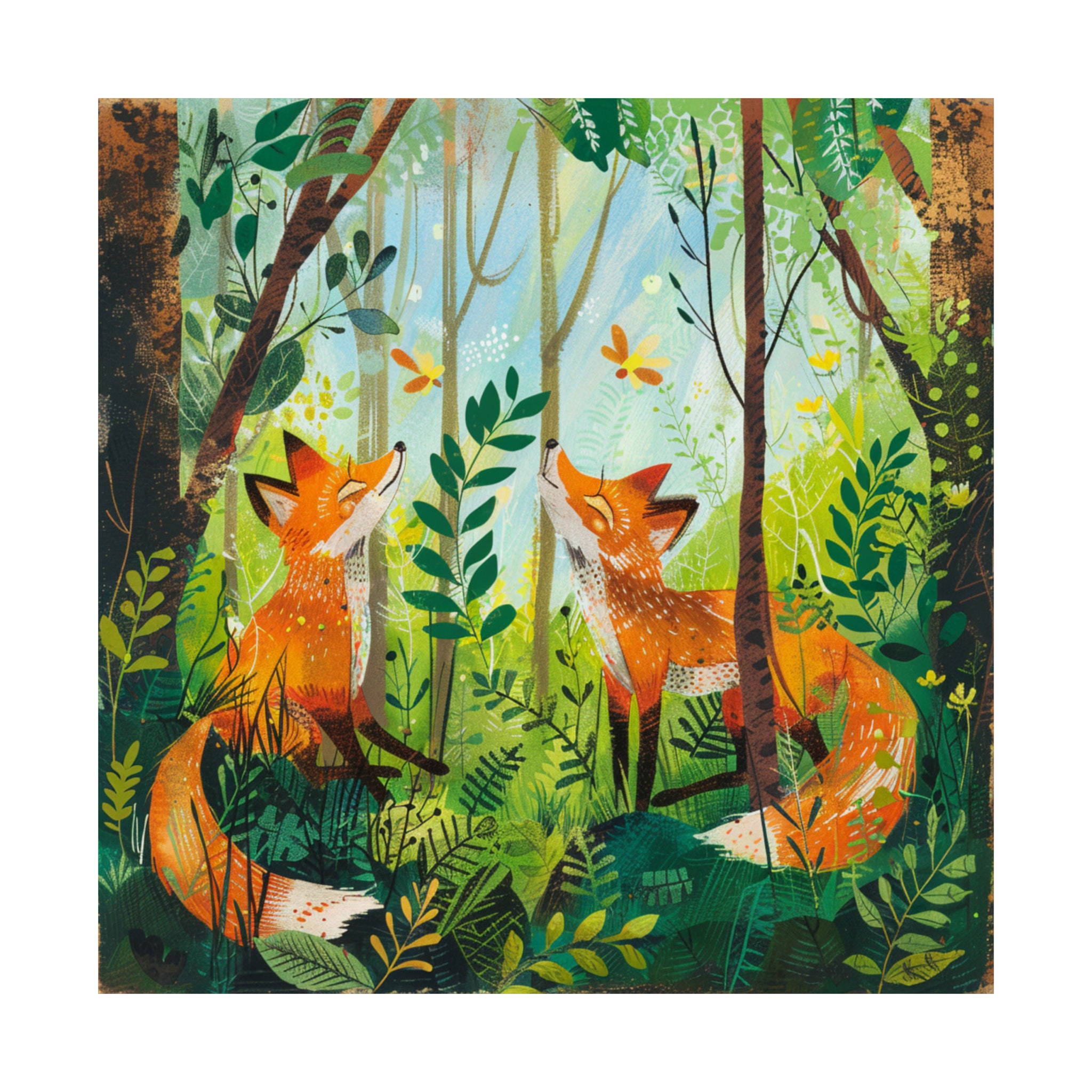 Foxes Flocking in the Woods Poster // Dragonflies and Foxes Poster ...