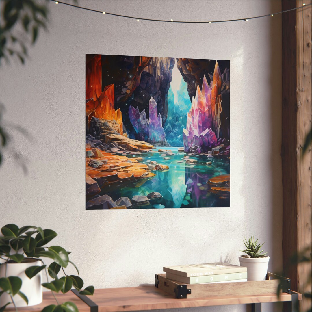 Vibrant Crystal Cave Posters // Stalagmites and Stalactites // Crystal ...
