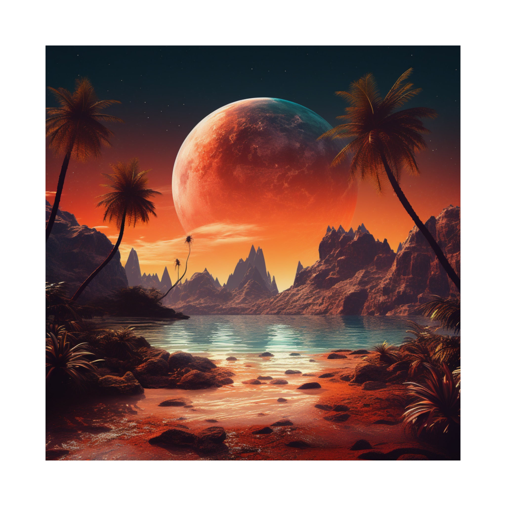 Tropical Mars Landscape Poster // Space Poster // Palm Trees Poster ...