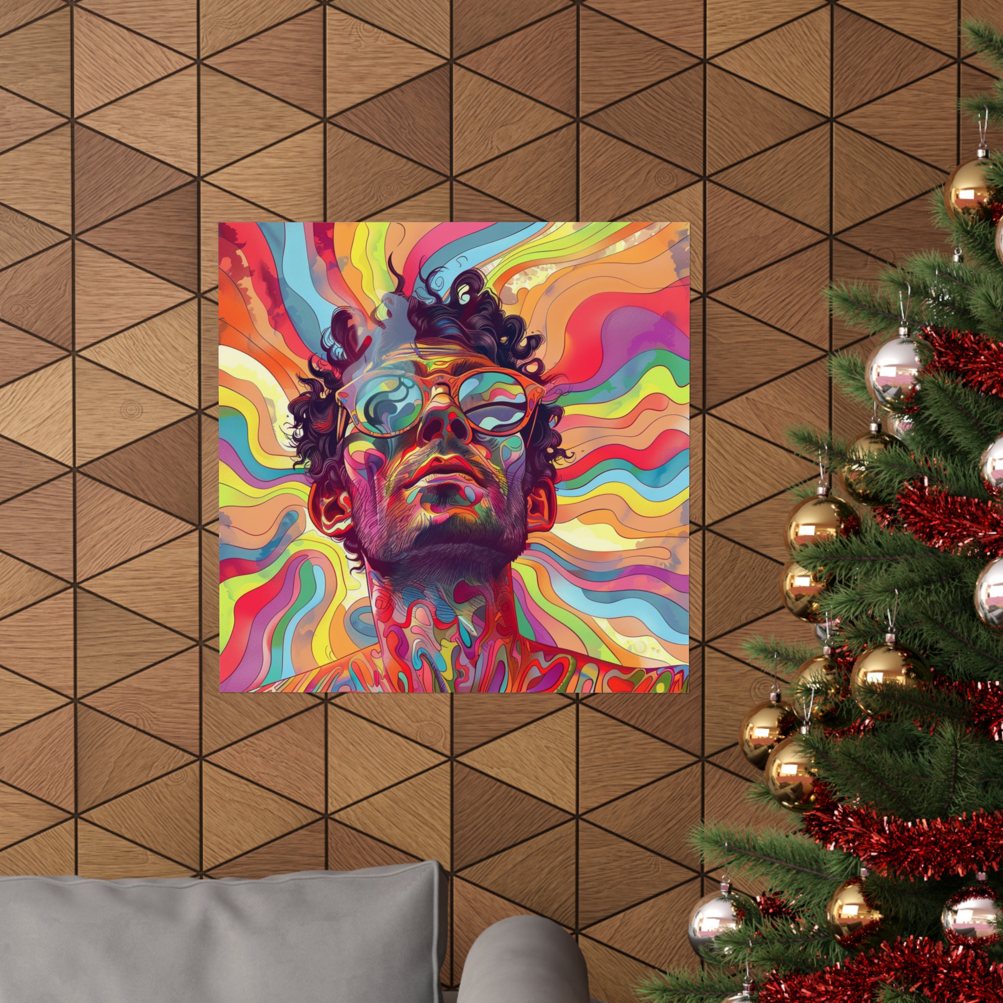 Psychedellic Rave Man Poster // Hippy Man Wall Art // Rainbow Sun Beams ...
