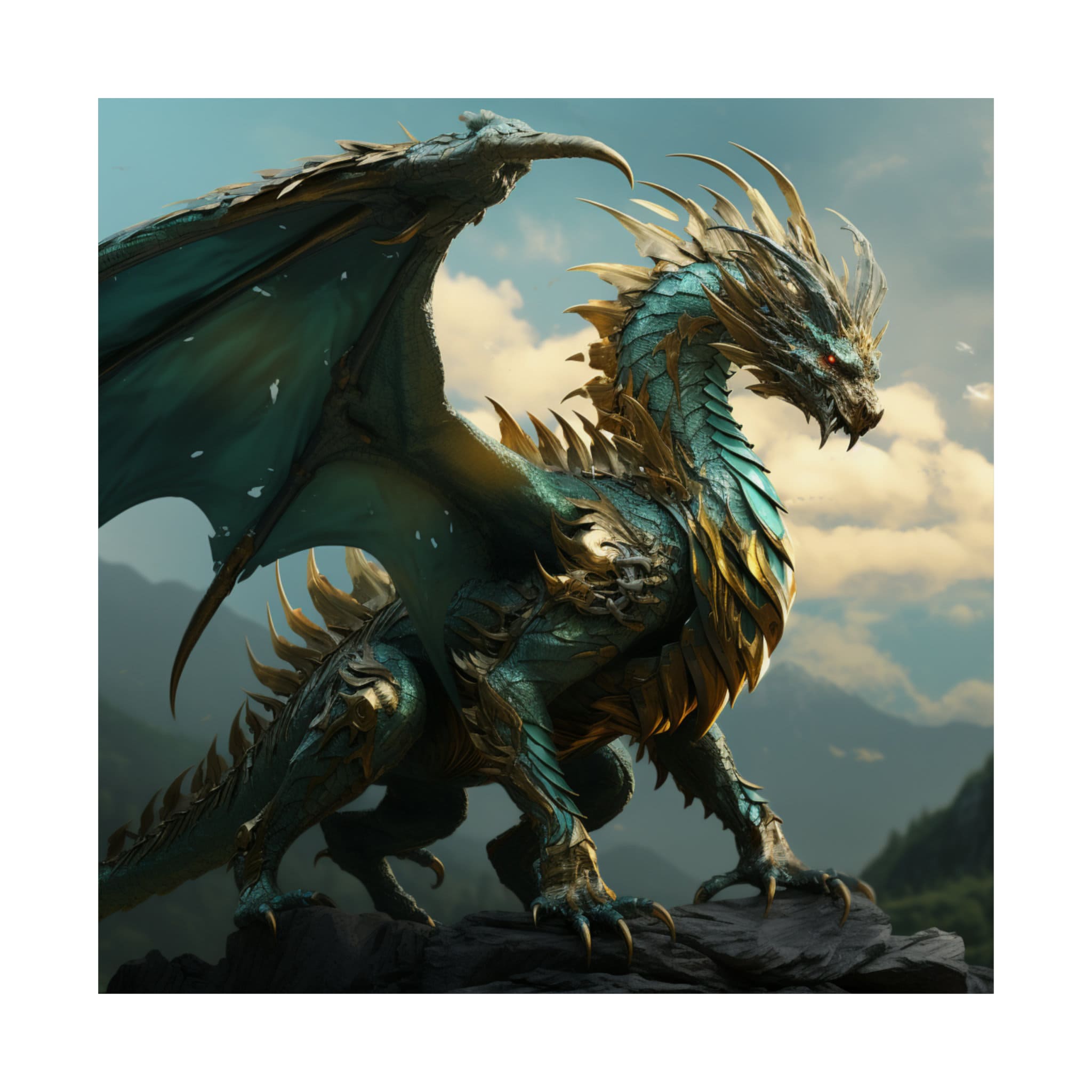 Battle Scared Emerald Dragon Poster // Green Dragon Poster // Creature ...