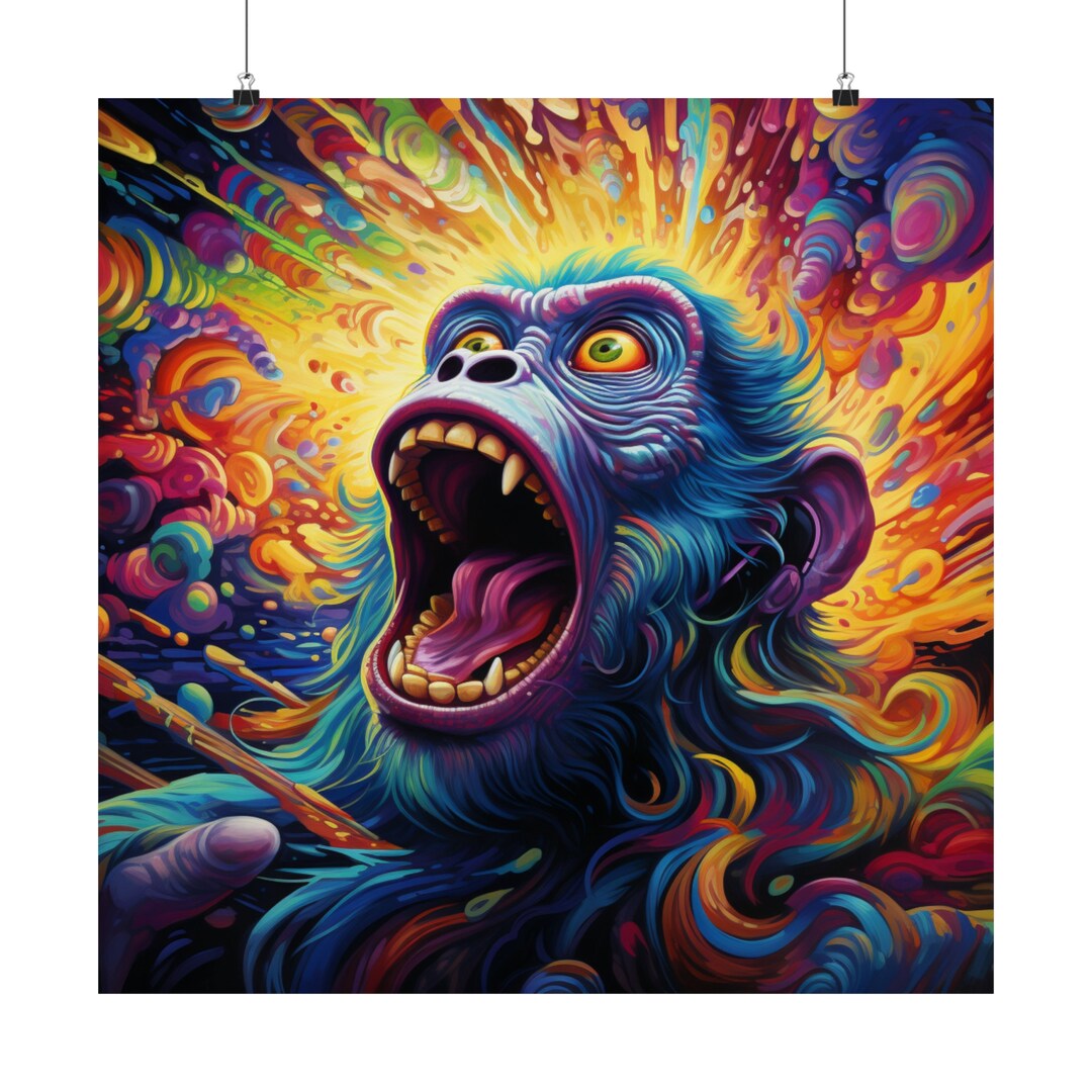Screeching Monkey Trippy Poster // Rainbow Psychedelic Wall - Etsy