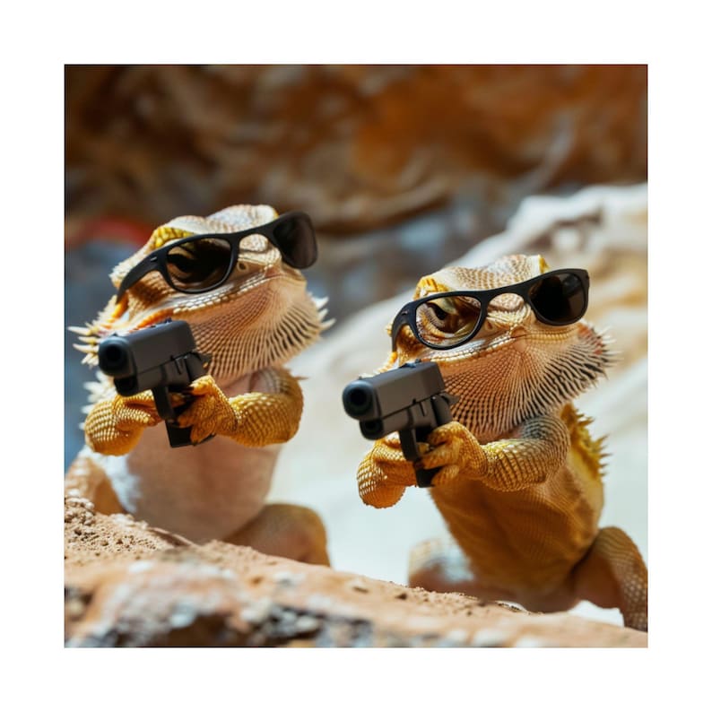 Bearded Dragons in Black Poster Holding Guns #3// Gun-slinging Bearded ...