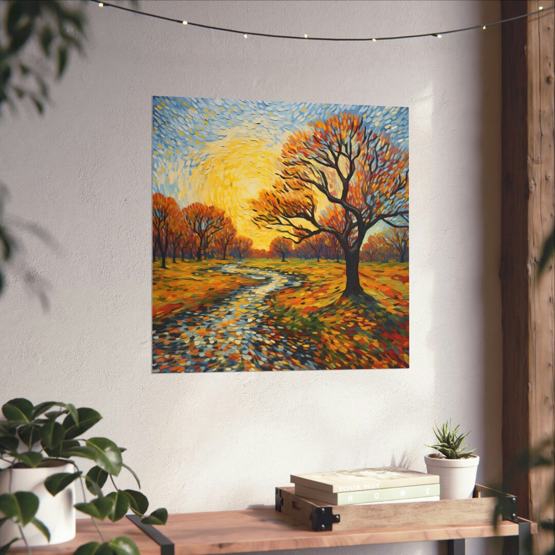 Windy Fall Day Wall Art // Post Impressionist Wall Art // Sunset on a ...