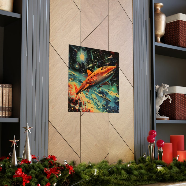 Vintage Shark Spaceship Poster // Spaceship Explorers Lovers Poster ...