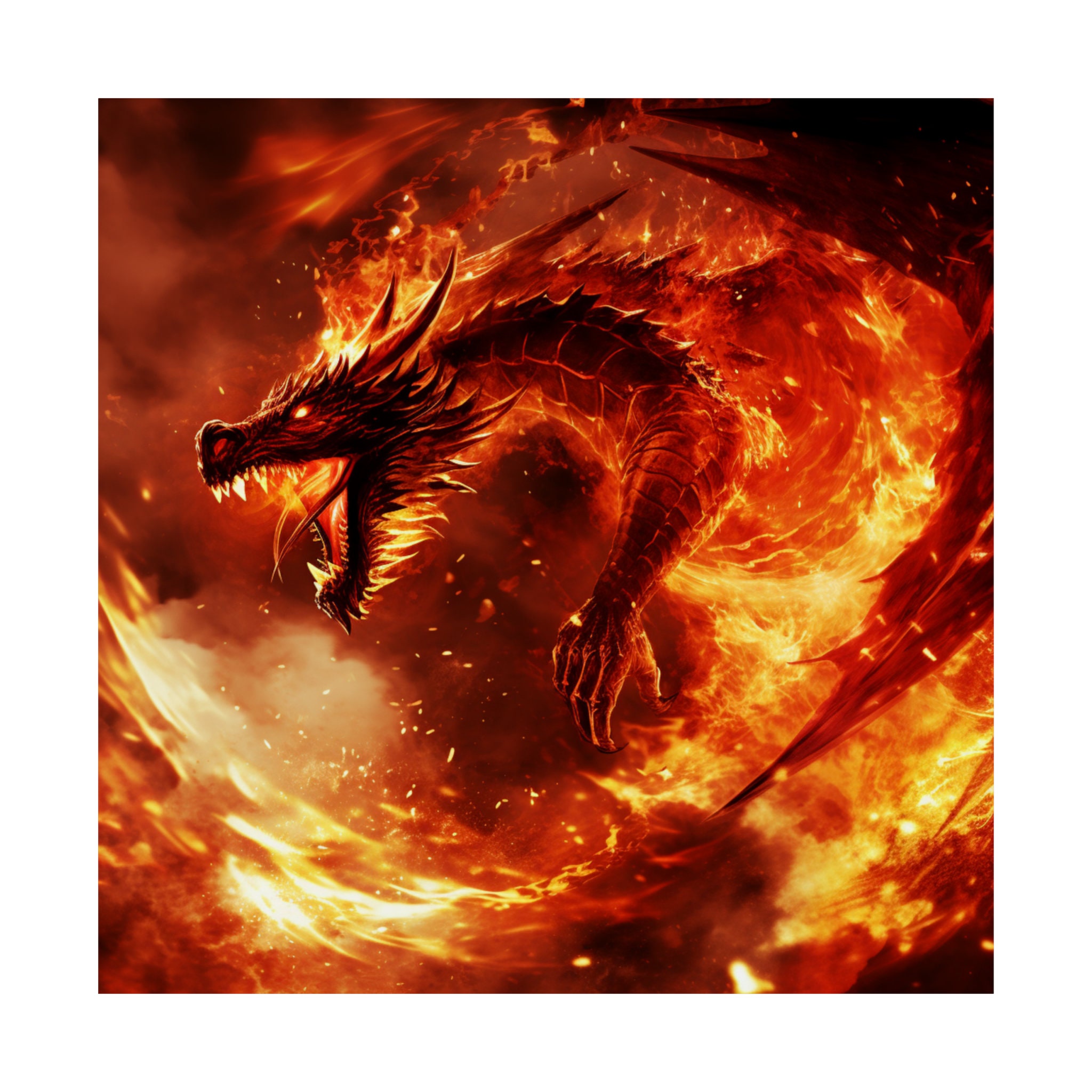 Inferno Dragon Poster Dragon Wall Art // Fire Art // Fire Dragon Art ...