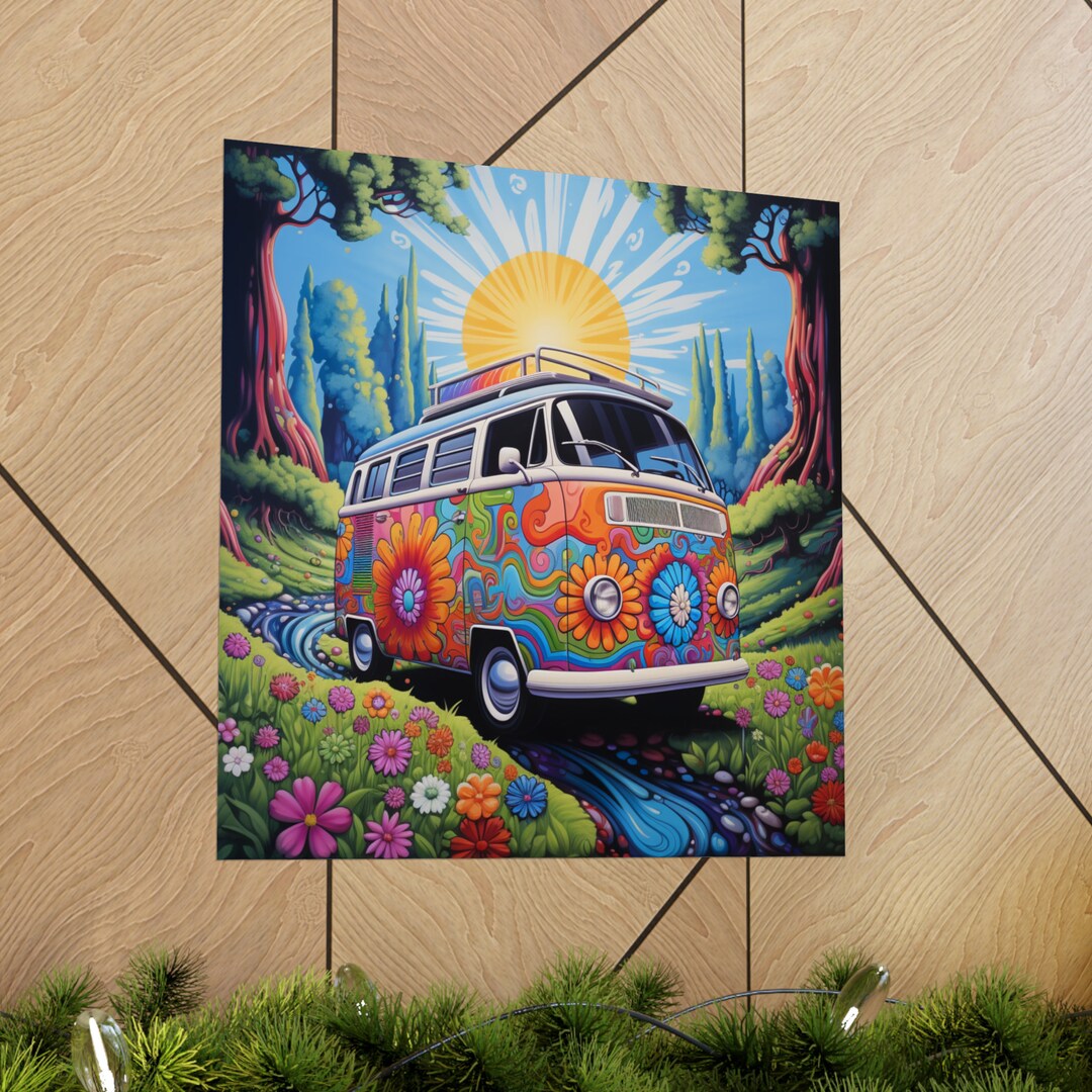 Hippie Van Ride Across the Country Poster // Sunny Days // Hippie Days ...