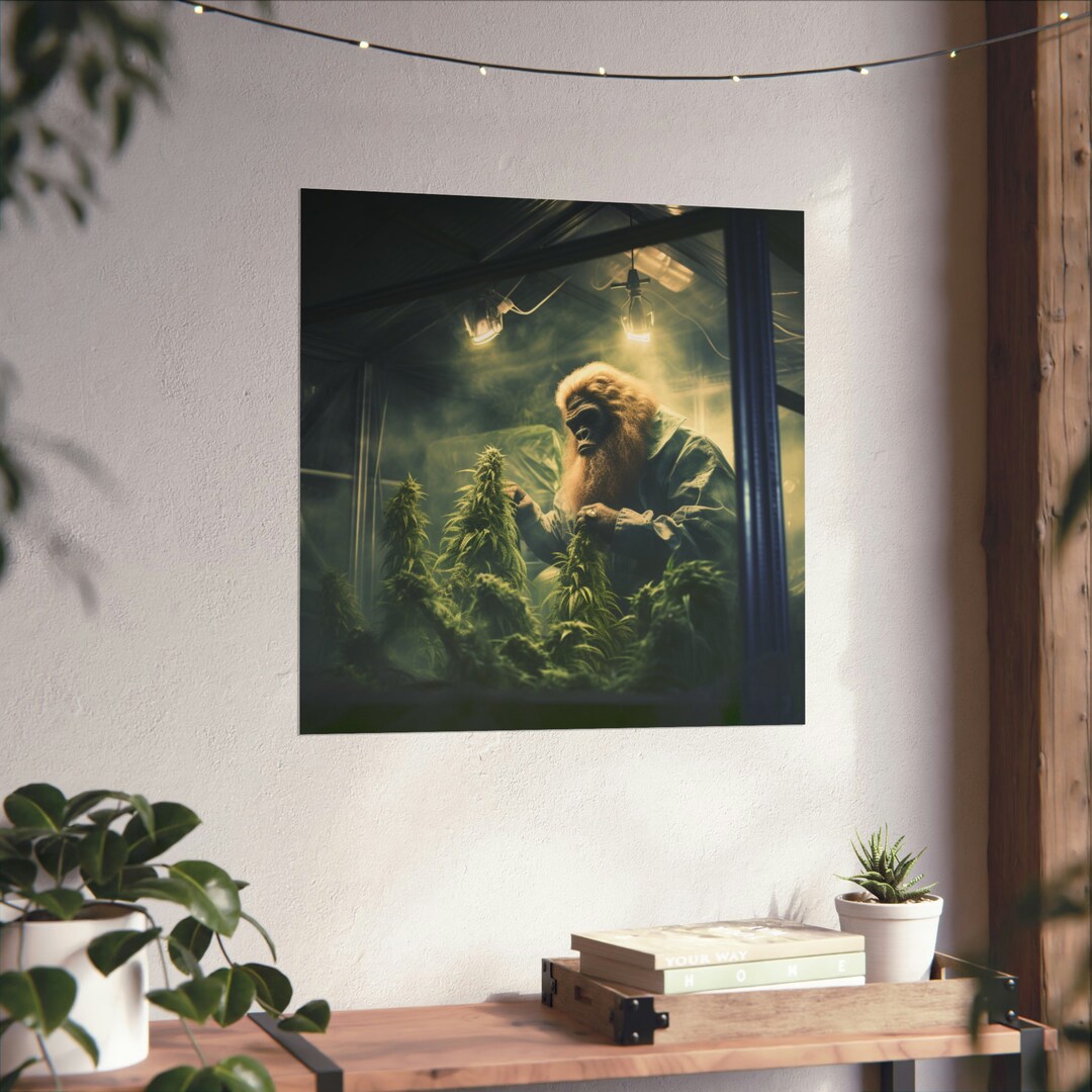 Bigfoot Growing Marijuana in the Lab Poster // Bigfoot Lovers Art ...