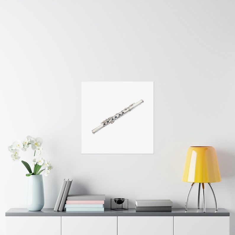 Flute Matte Vertical Poster // Watercolor Flute Wall Art // Simple Band ...