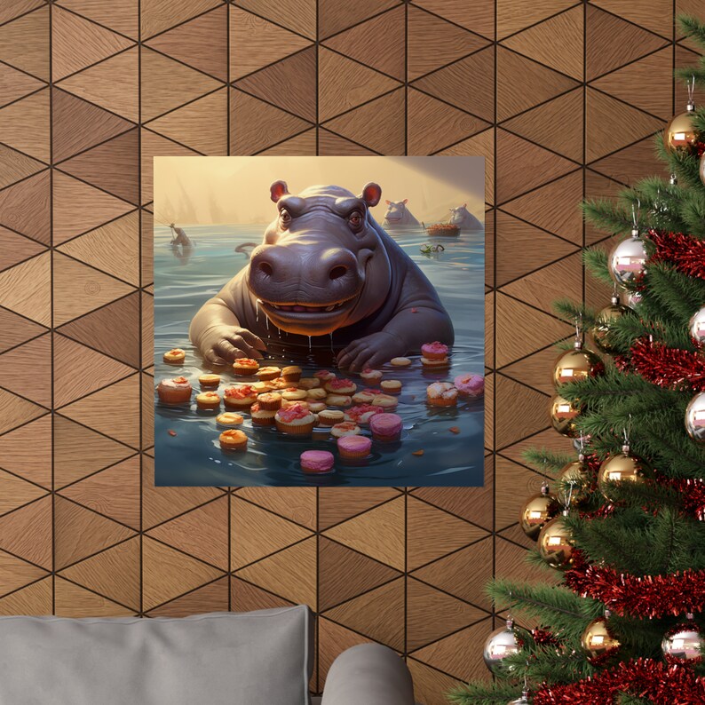 Hungry Hippo Eating Sweets Poster // Hippo Lovers Art // African Water ...