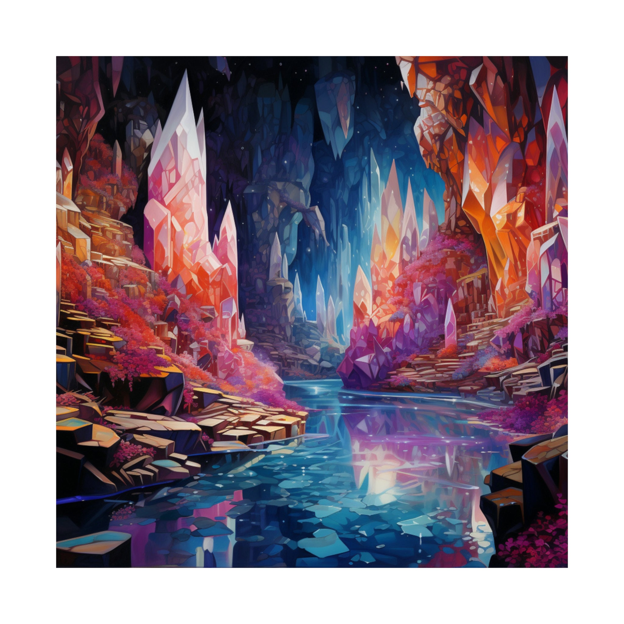 Abstract Crystal Cave Poster // Stalagmites and Stalactites // Crystal ...