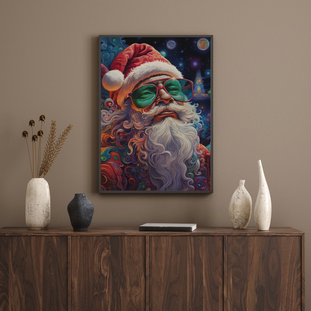 Hippie Santa // Trippy Holidaze // Vibrant Christmas Poster // Festival ...
