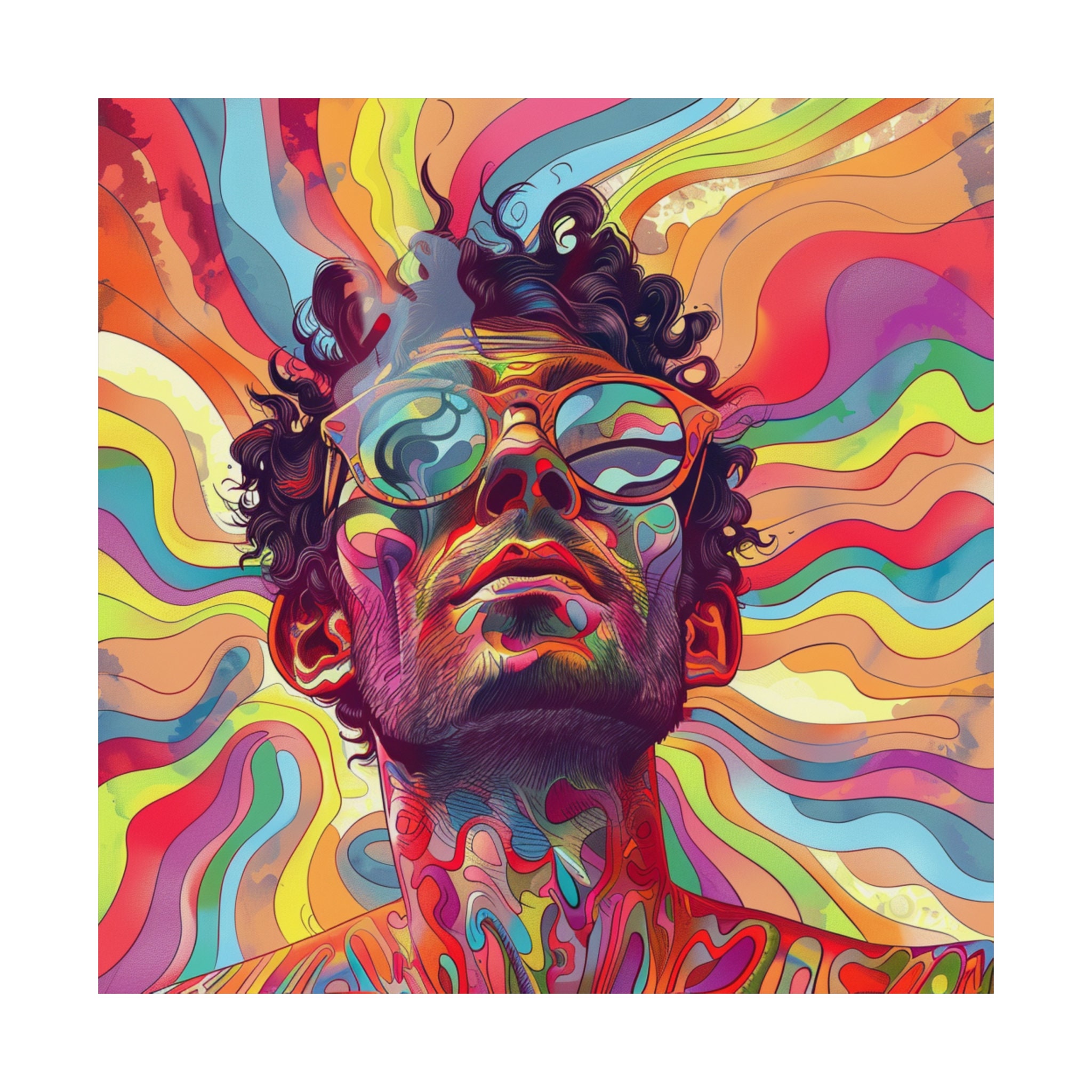 Psychedellic Rave Man Poster // Hippy Man Wall Art // Rainbow Sun Beams ...